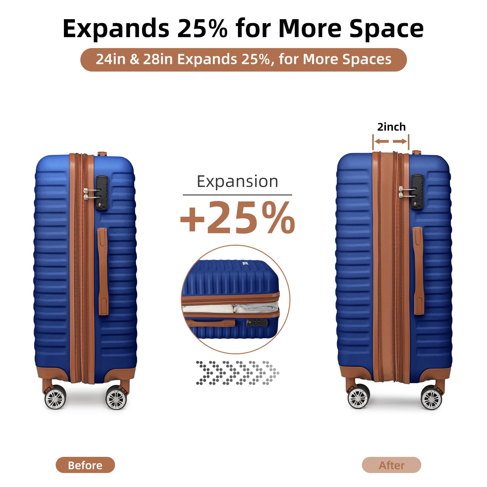 Lulusail LARVENDER Luggage Sets 4 Piece, Expandable(Only 24"&28") ABS ...