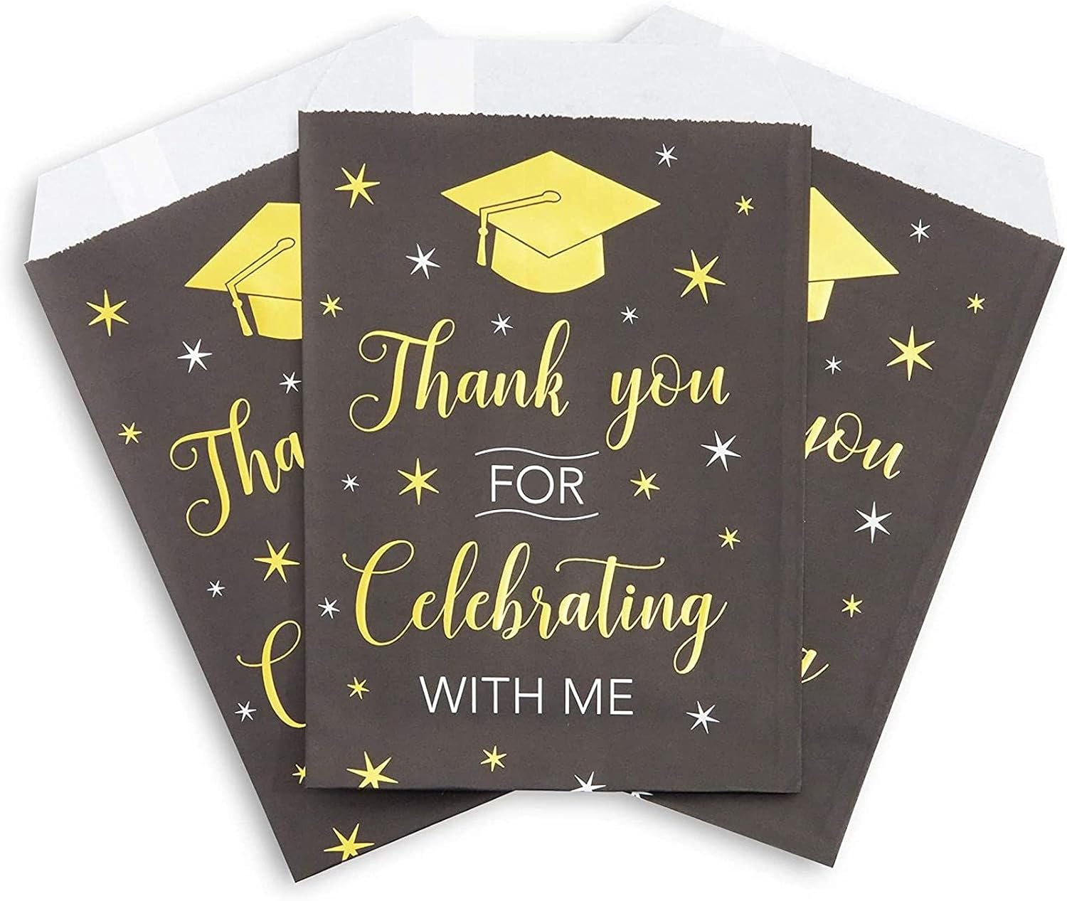 Amazon.com: 100 Pack Graduation Paper Gift Bags, Black and Gold Grad ...