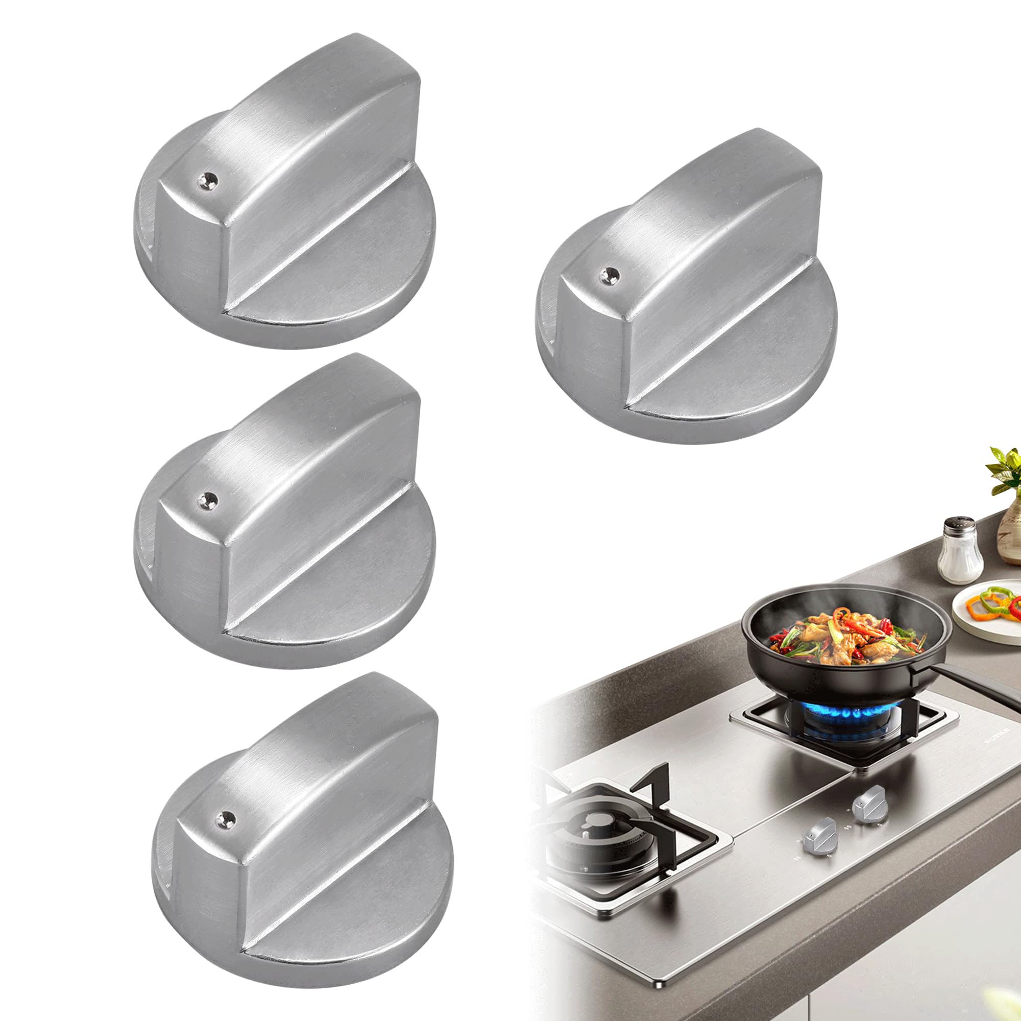 MEKEET 4PCS Gas Hob Knobs Silver Cooker Knobs Metal Universal 6mm Oven ...