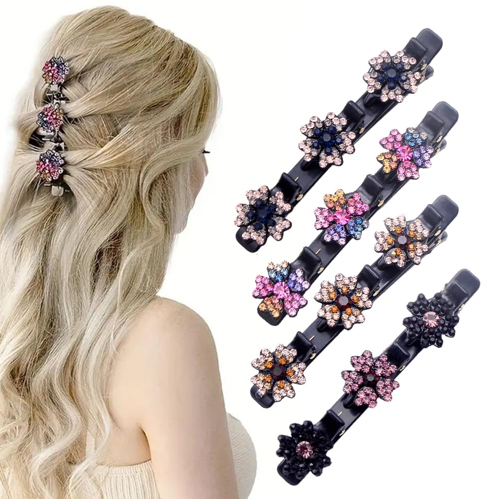 Amazon.com : 4 PCS Sparkling Crystal Stone Braided Hair Clips Girls ...