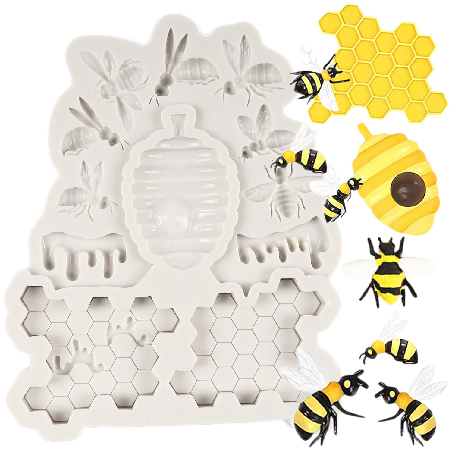Amazon.com: Honeybee Honeycomb Silicone Mold Bumble Bee Fondant Molds ...