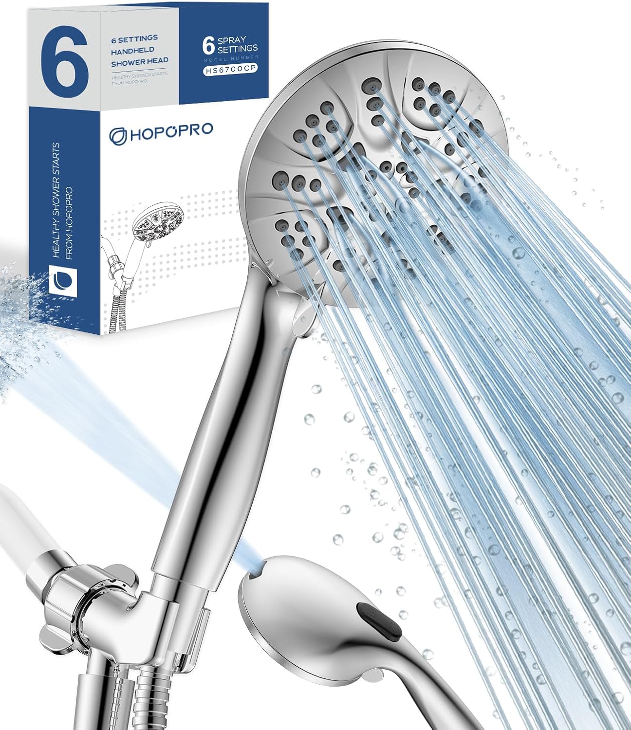 6-Mode High Pressure Handheld Shower Head with Power Wash, HOPOPRO High ...