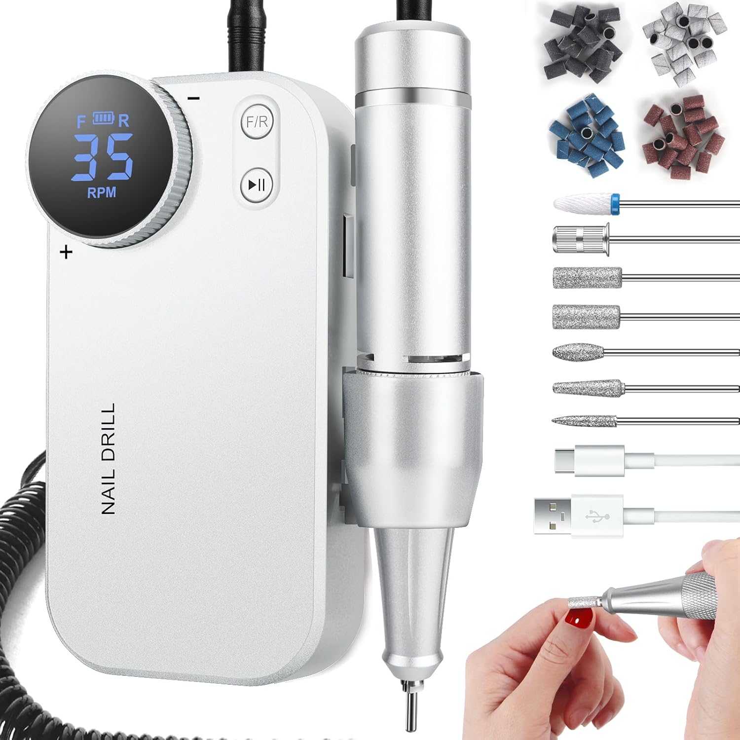 Amazon.com: Electric Nail Drill Grey, 4000 mAh Portable Nail Drill ...