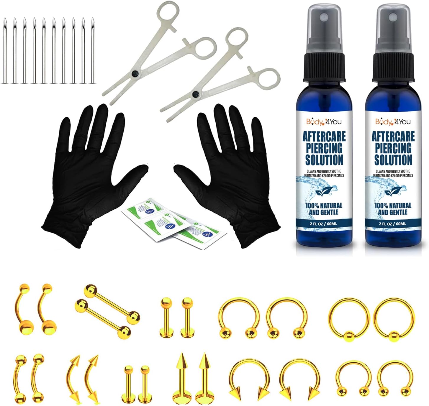 Amazon.com: BodyJ4You 38PC Body Piercing Kit Aftercare Saline Cleanser ...