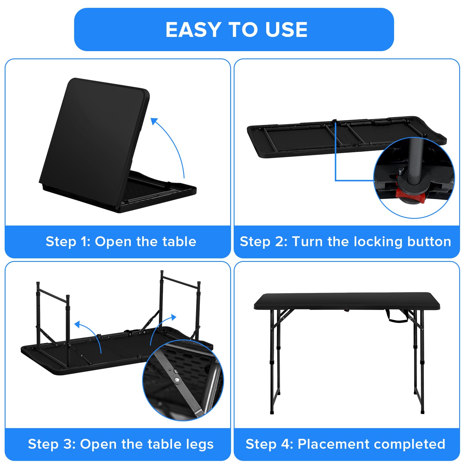 Snapklik.com : Small Folding Tables 4 Foot, Portable Plastic Fold-in ...