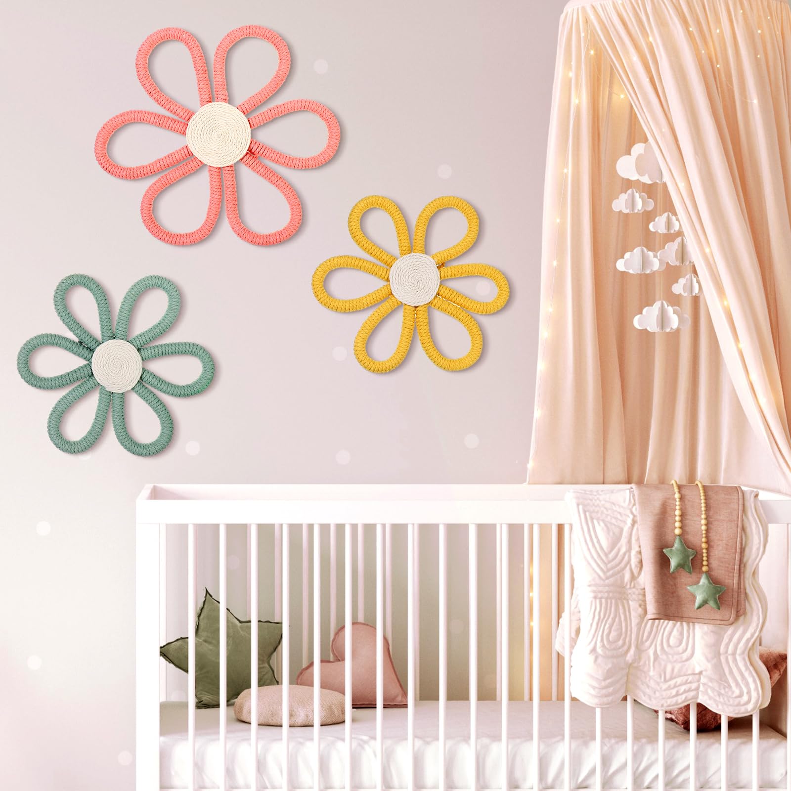 Snapklik.com : Barydat 6 Pcs Boho Nursery Decor Daisy Flower Woven ...