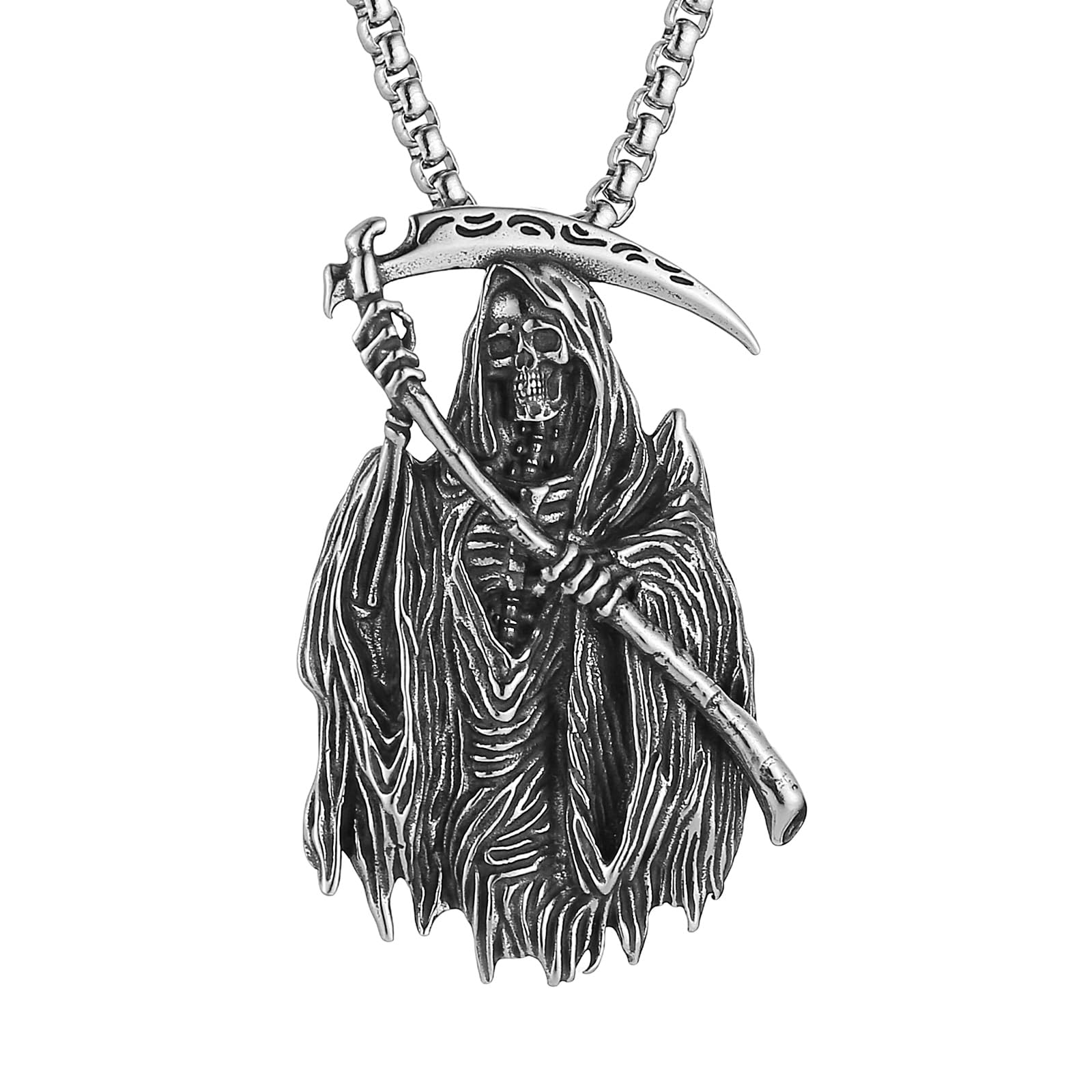 HZMAN Santa Muerte Necklace for Men Stainless Steel Gothic Grim Reaper ...