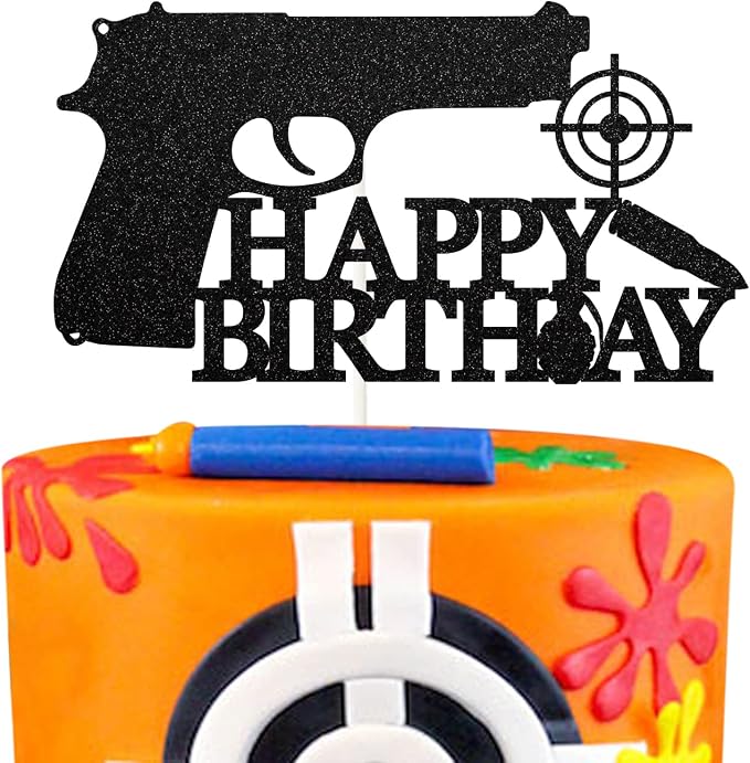Amazon.com: Gun Happy Birthday Cake Topper,Pistol Birthday Cake ...