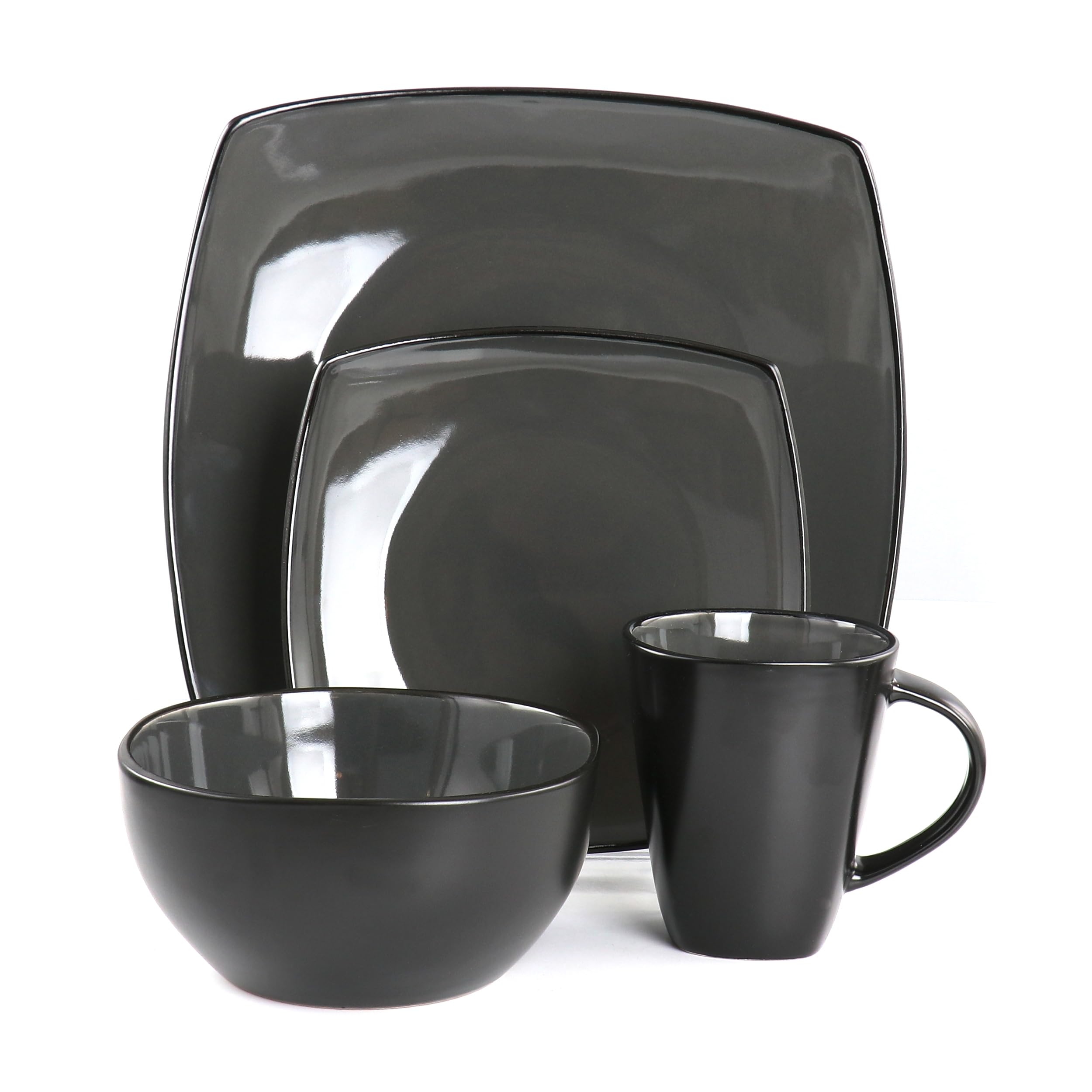 Snapklik.com : Soho Lounge 16 Piece Square Stoneware Dinnerware Set In Grey