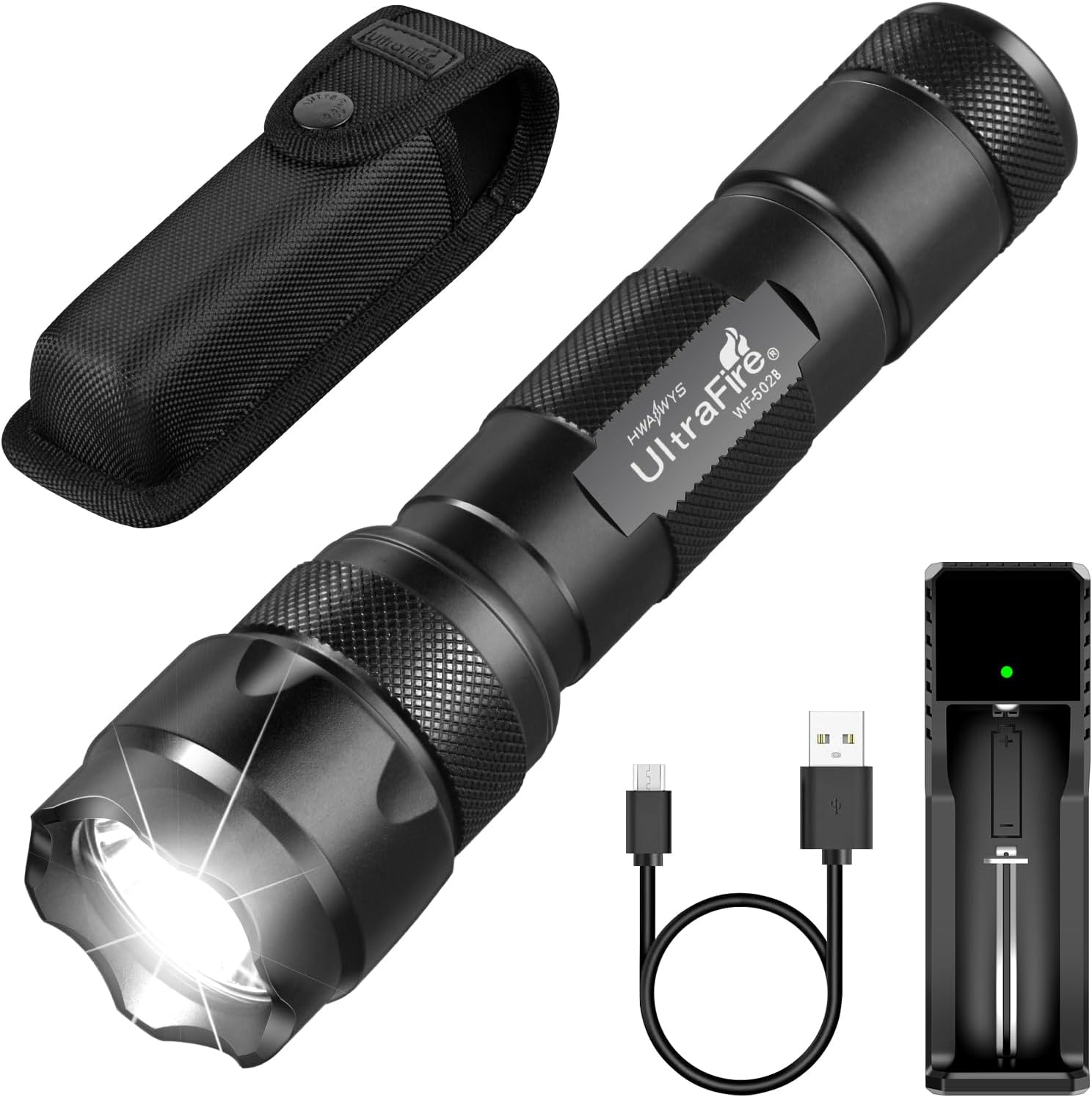 ULTRAFIRE Tactical Flashlight with Holster Pouch, 1000 Lumen Single ...