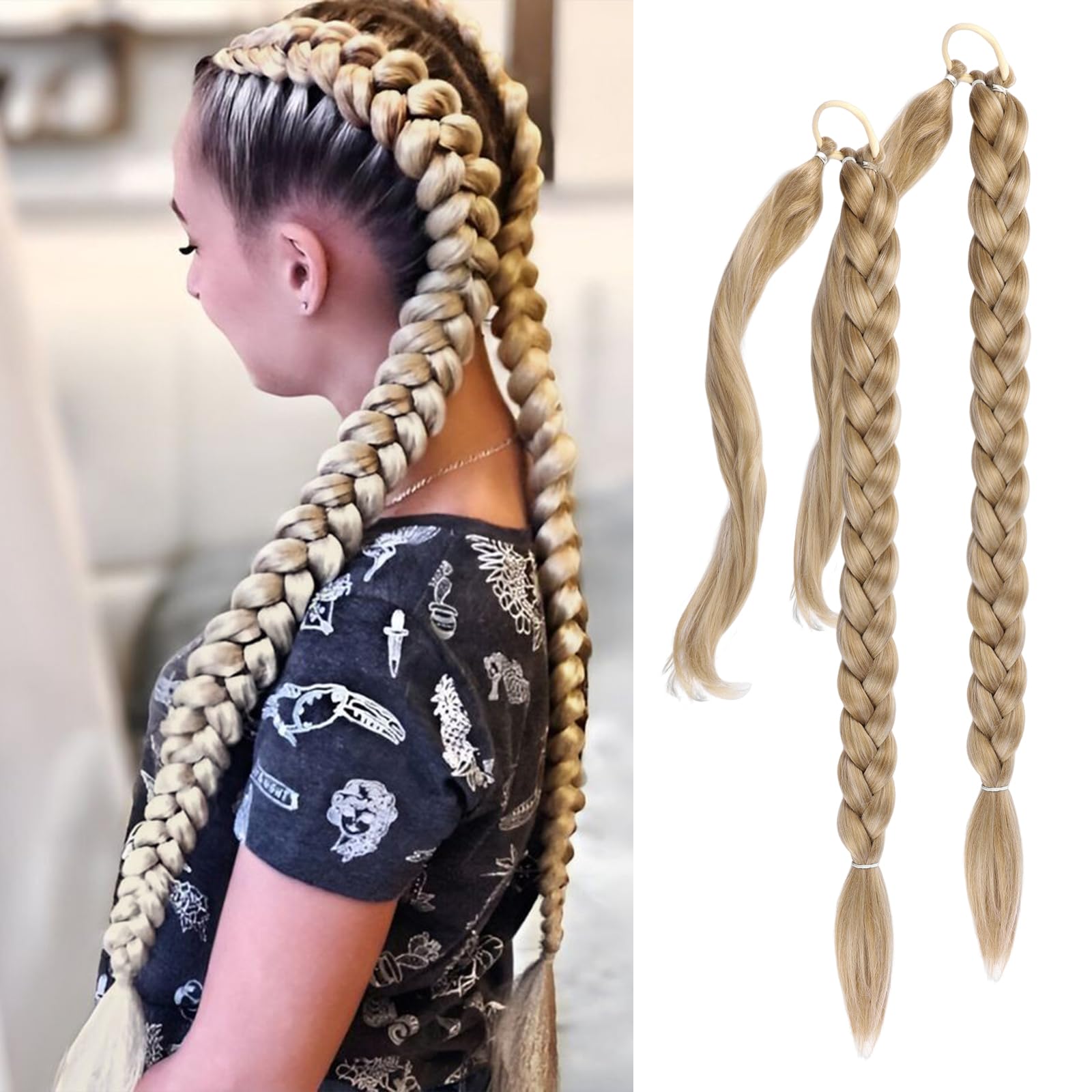 Amazon.com : EMMOR Long Braided Ponytail Extension with Hair Straight ...