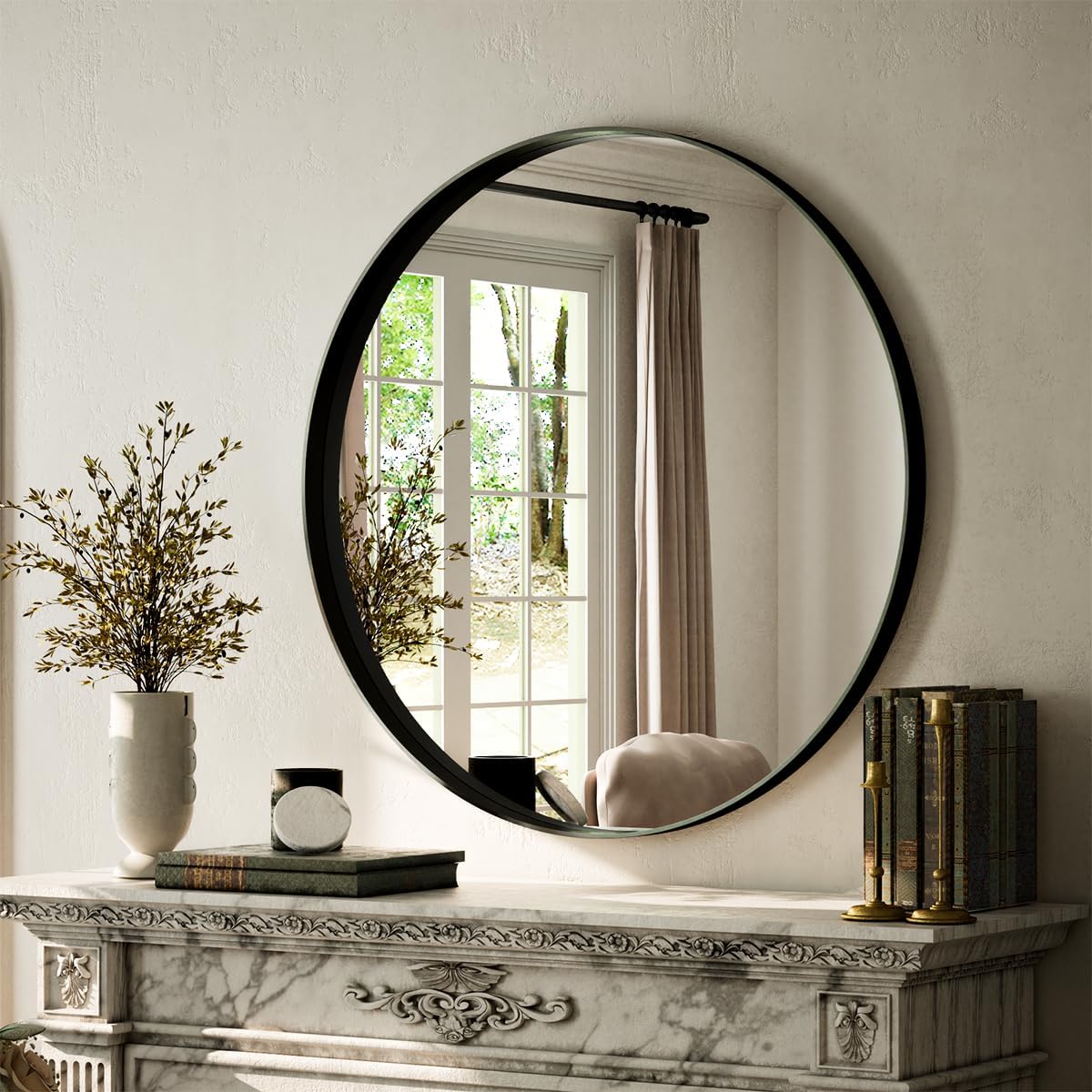 Amazon.com: VooBang Round Bathroom Mirror 24 inch, Black Gorgeous Deep ...
