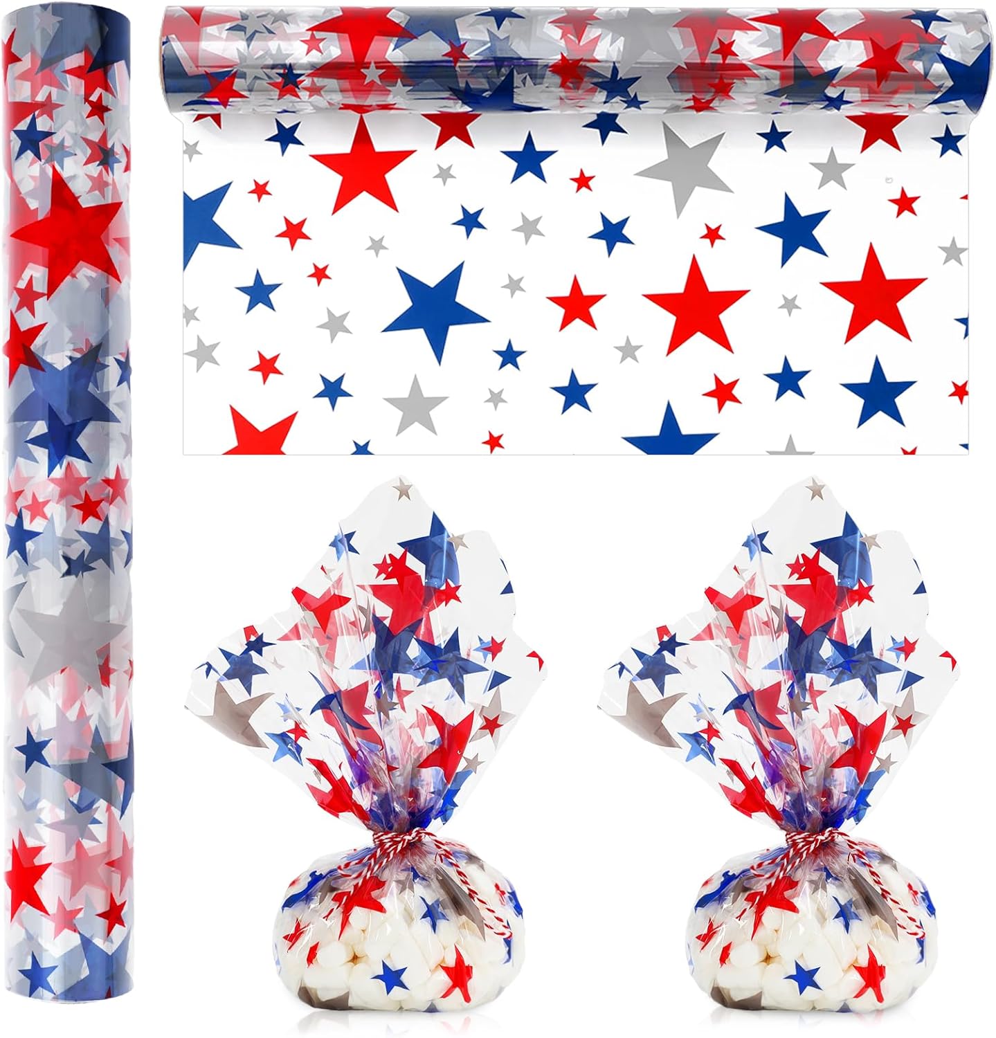 Amazon.com: Whaline Patriotic Cellophane Wrap Roll 100ft x 16In 2.5Mil ...
