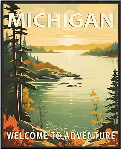 Amazon.com: Michigan Poster Art Print, Retro States Landscape Wall art ...