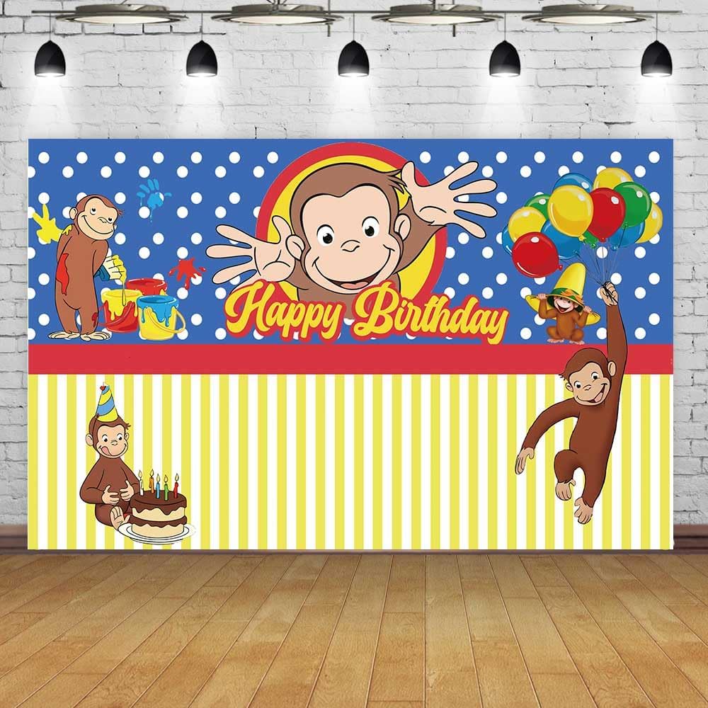 Amazon.com : Brown Curious George Backdrop for 2nd Birthday Party ...
