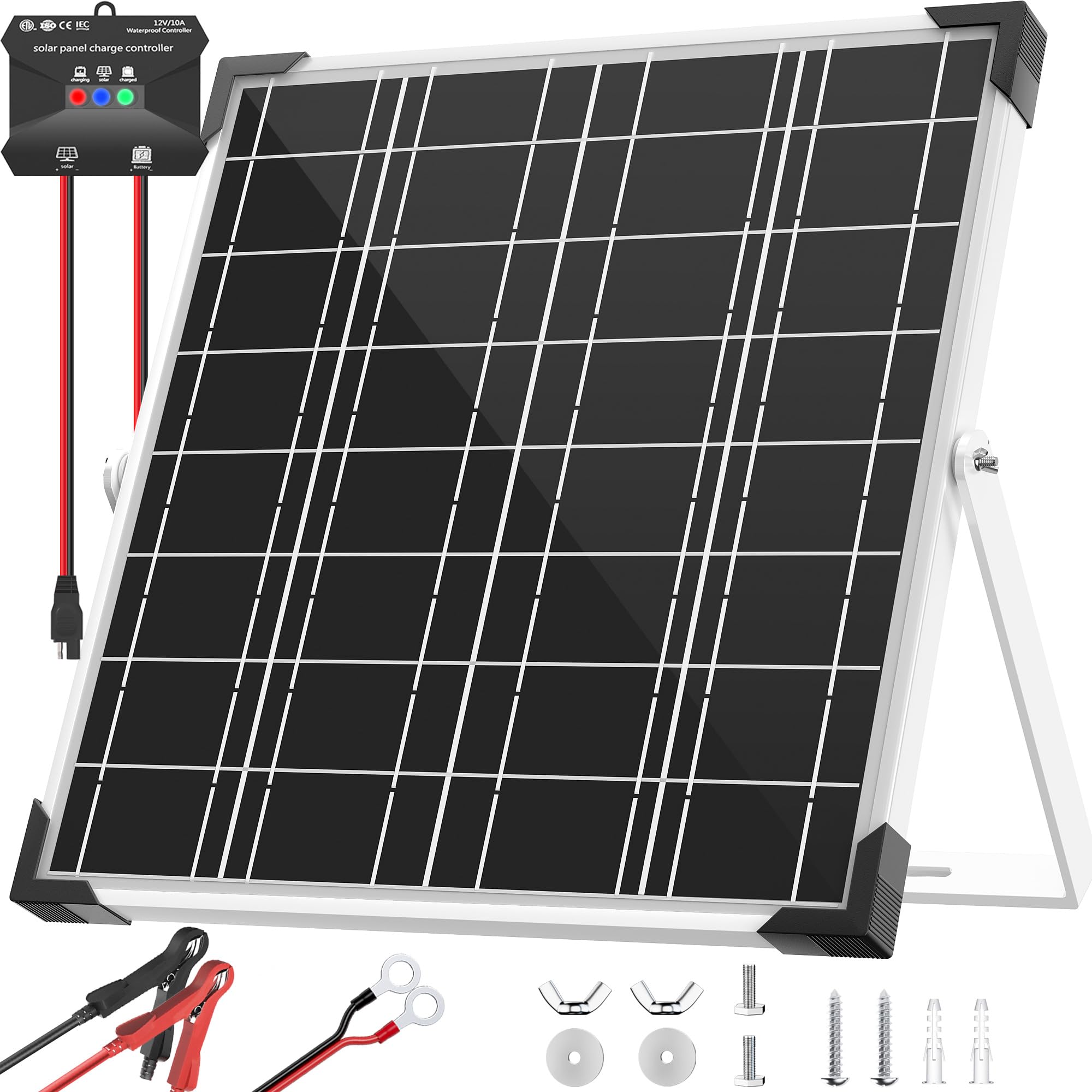 Amazon.com : Voltset Solar Panel Kit 20W 12V, Solar Battery Trickle ...