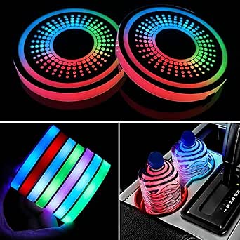 Amazon.com: LED Car Cup Holder Lights,2 PCS 7 Colors Luminescent Light ...