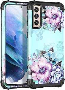 Amazon.com: Casetego Compatible with Galaxy S21 5G Case,Floral Three Layer Heavy Duty Sturdy ...