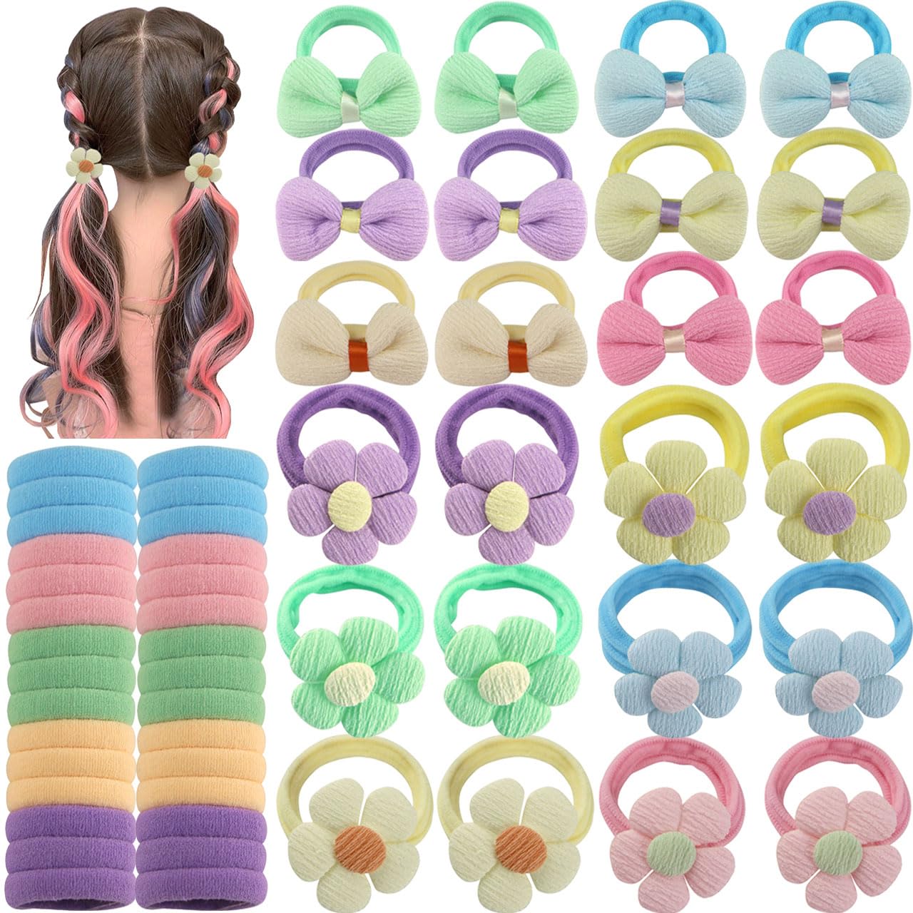 Amazon.com: 54PCS Girls Hair Ties Bows and Flowers Ponytail Elastic ...