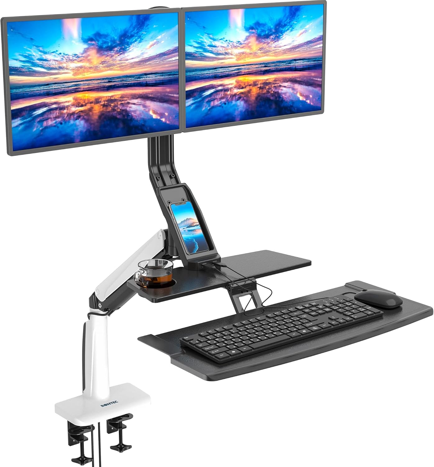 Amazon.com: BONTEC Dual Monitor Sit-Stand Workstation with Gas Spring ...