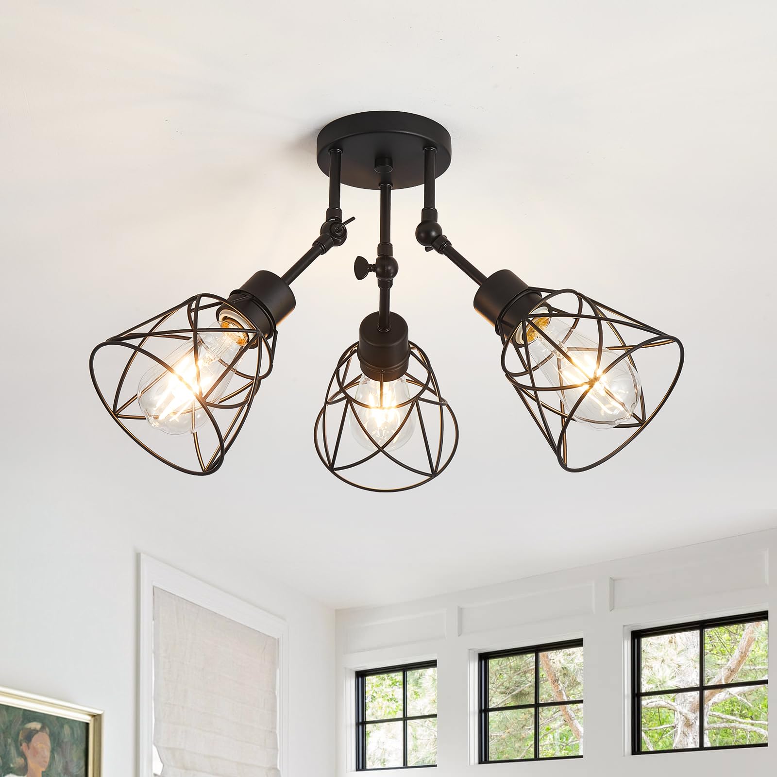 Semi Flush Mount Ceiling Light, Industrial Kitchen Lighting Fixtures ...