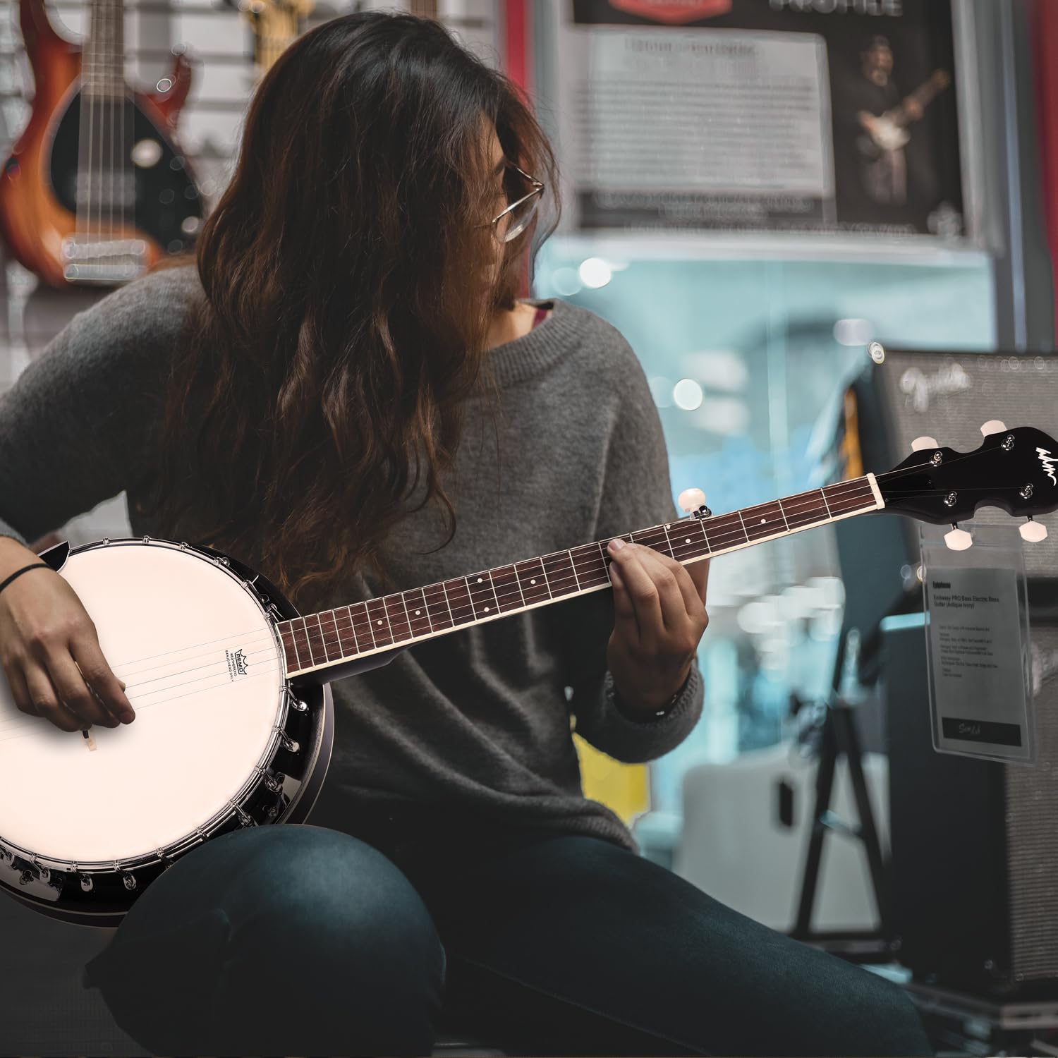 ADM 5 String Banjo Guitar Kit with Remo Drum Head and Geared 5th Tuner ...