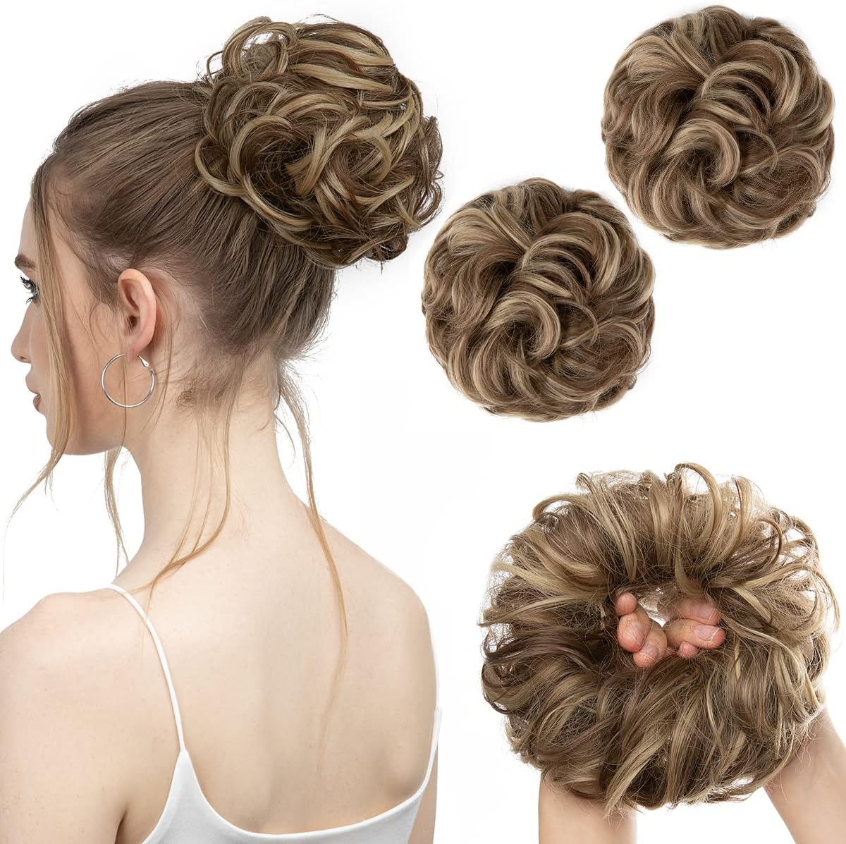 SARLA 2PCS Messy Bun Hair Pieces for Women Girls Synthetic Scrunchies ...