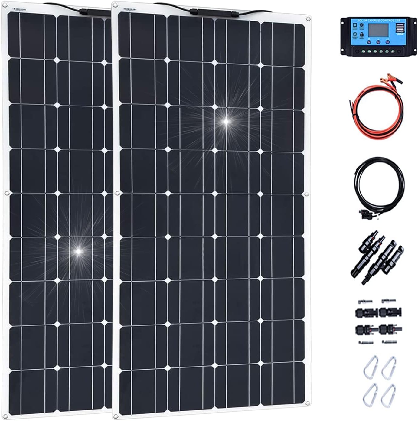 Amazon.com : zqcloama 600W Solar Panel Kit 2x300 Watt Flexible Solar ...