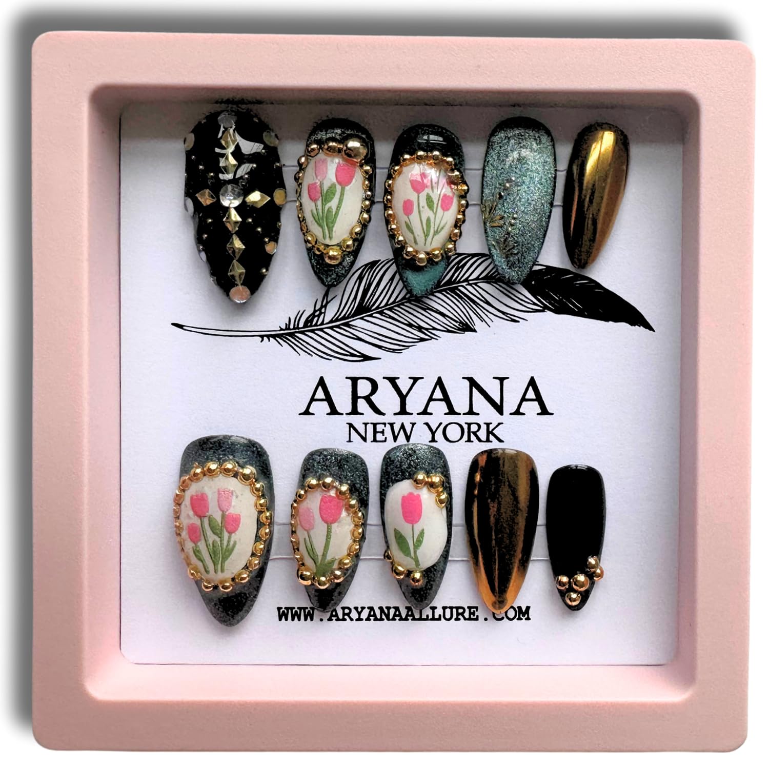 Amazon.com: ARYANA NEW YORK Luxury 3D Press-On Nails – Handmade Medium ...