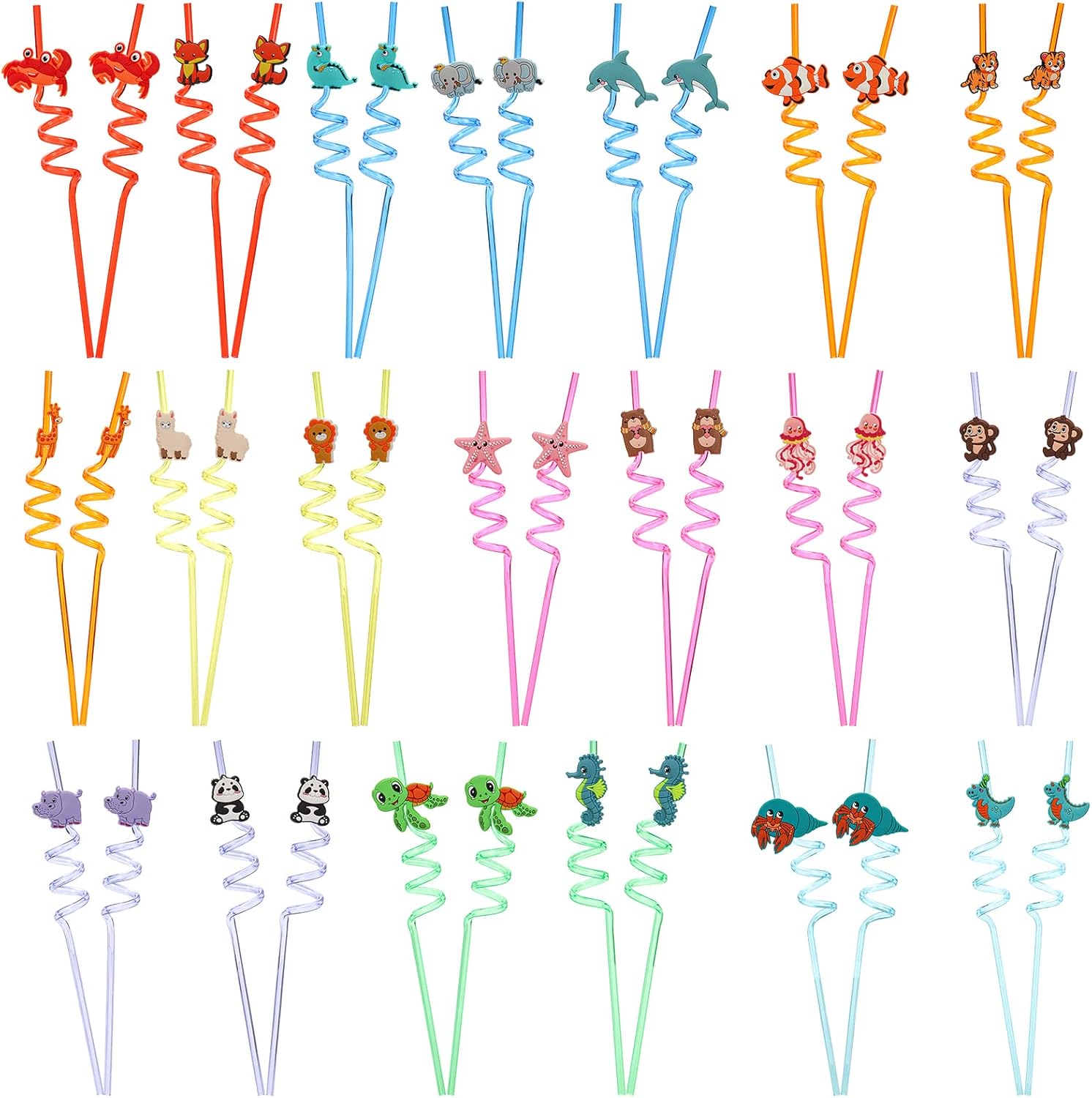 Amazon.com: Dicunoy 40 PCS Jungle Animal Plastic Drinking Straws ...