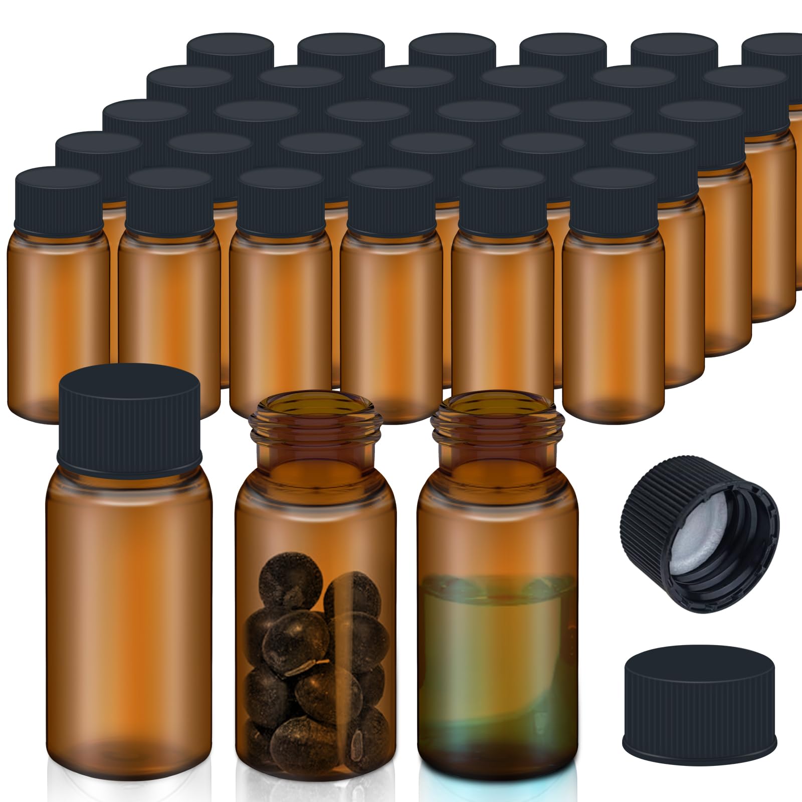 Amazon.com: 100Pcs 0.1Oz/3ml Brown Glass Vials with Screw Cap, Glass ...