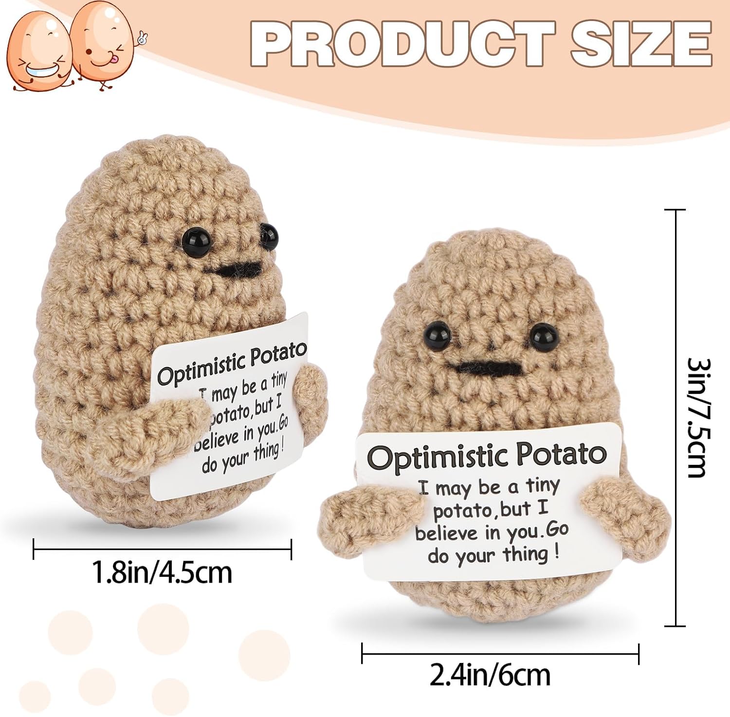 Mini Optimistic Funny Potato, 3 inch Knitted Doll with Card for Cheer ...