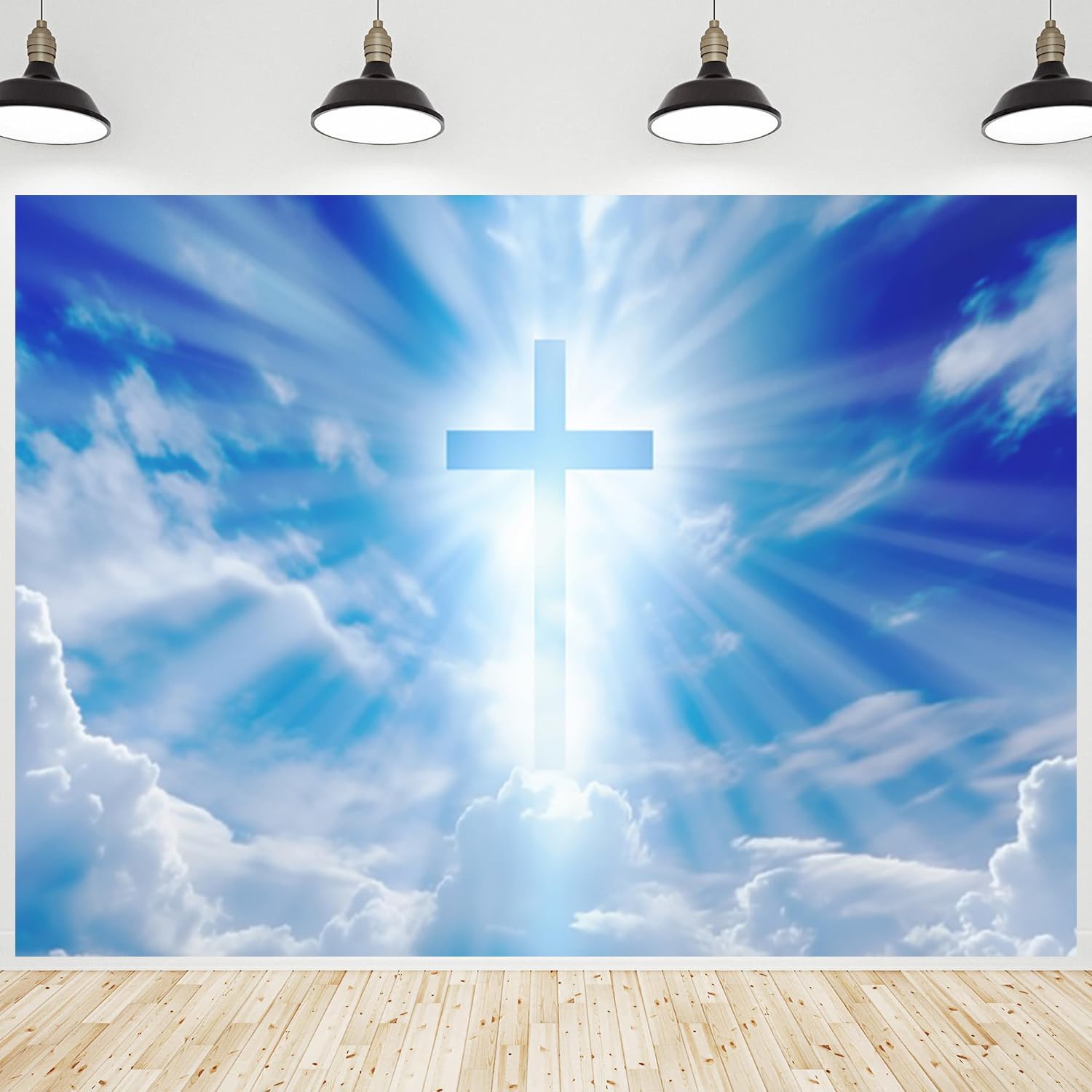 Amazon.com : CRTPOD Jesus Christ Cross Backdrop He is Risen Holy Light ...