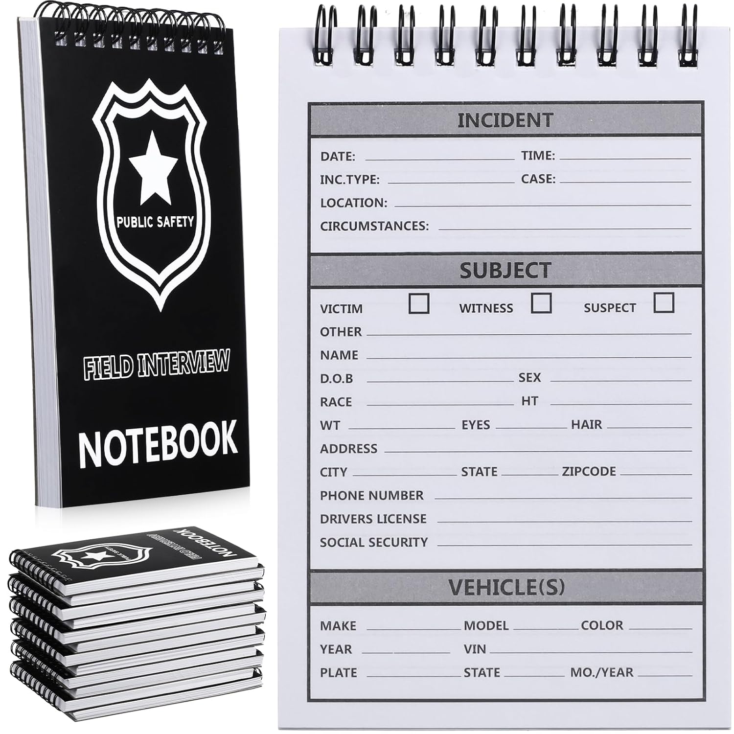 12 Packs Public Safety Police Field Interview Notebook Report Notepad ...