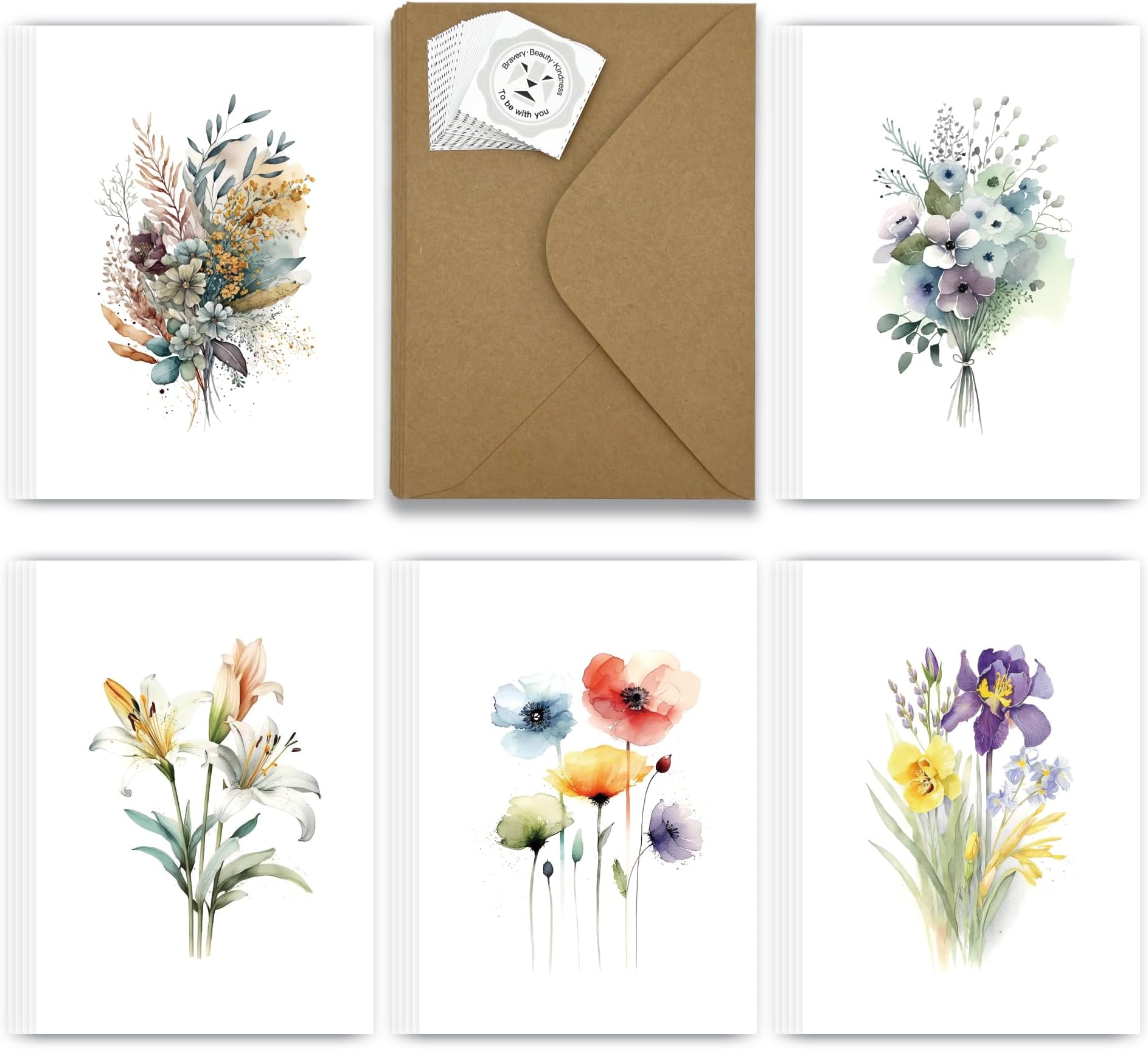 Amazon.com : Tashchow 5 Watercolor Flowers Greeting Cards All Occasion ...