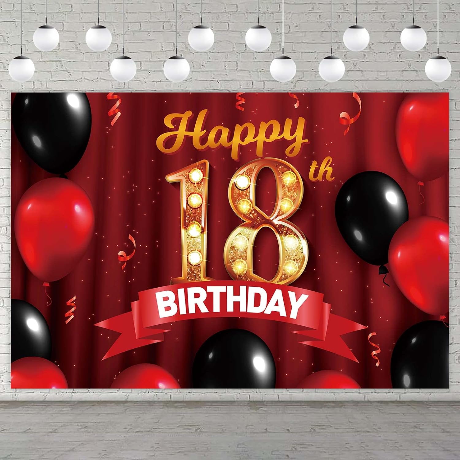 Amazon.com : Happy 18th Birthday Red Banner Gold Backdrop Red and Black ...