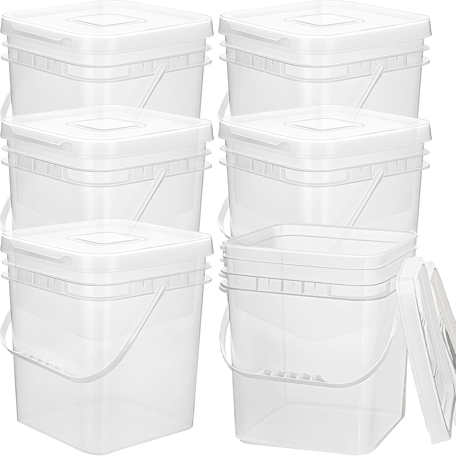 Amazon.com: Domensi 6 Pcs Clear Square Bucket with Lid Food Ice Cream ...