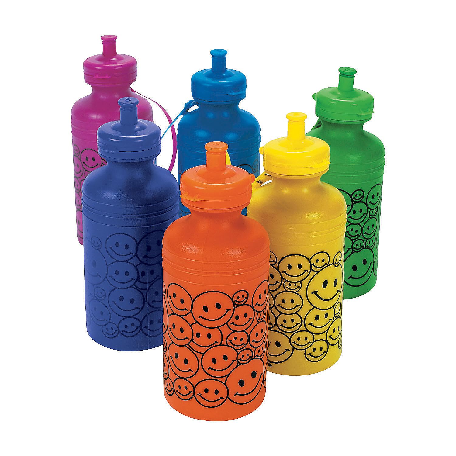 Amazon.com: Fun Express 12 Pieces Smile Face Neon Water Bottles, 18 oz ...