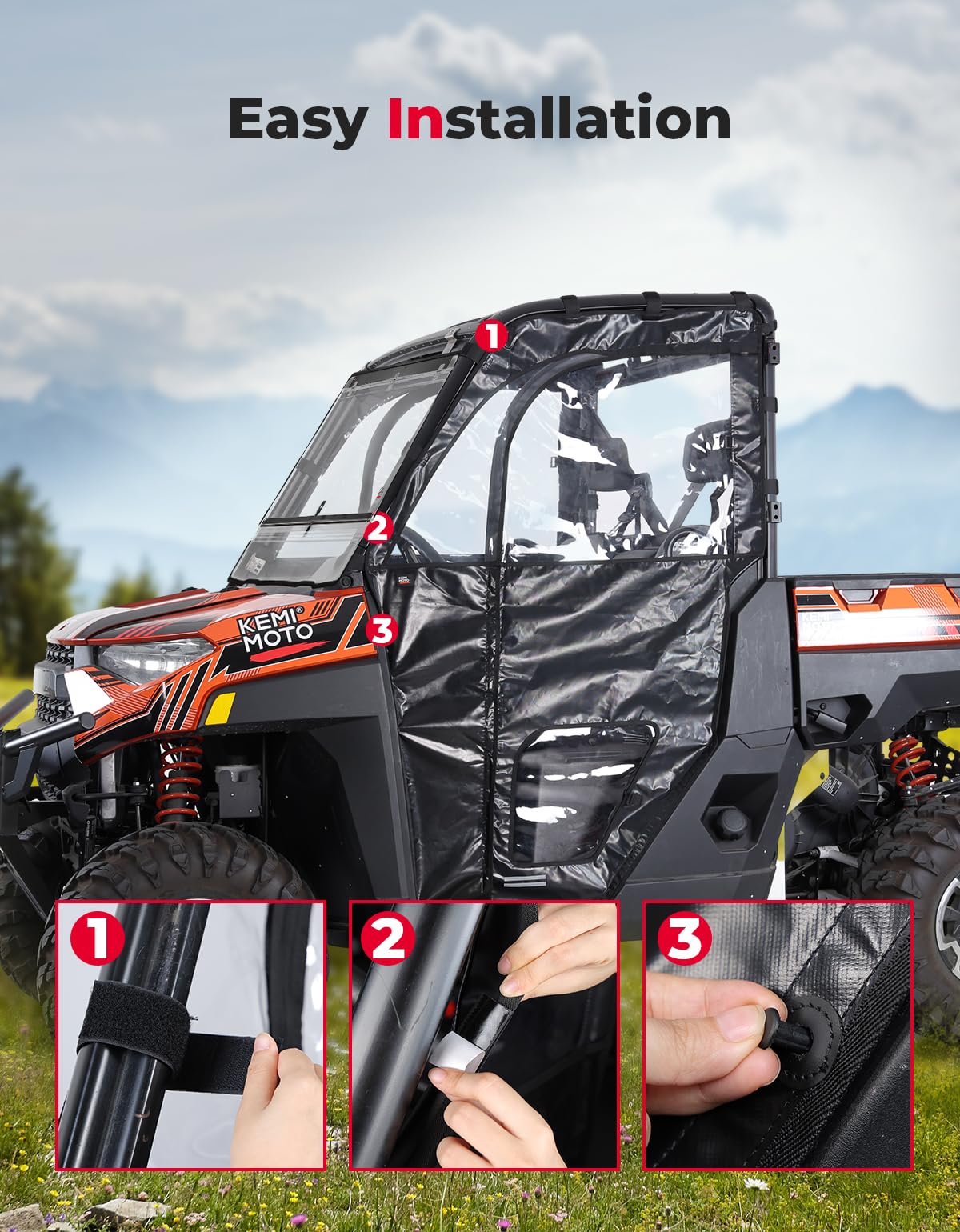 KEMIMOTO Zipper Soft Doors Compatible with Ranger, UTV Cab Enclosure ...