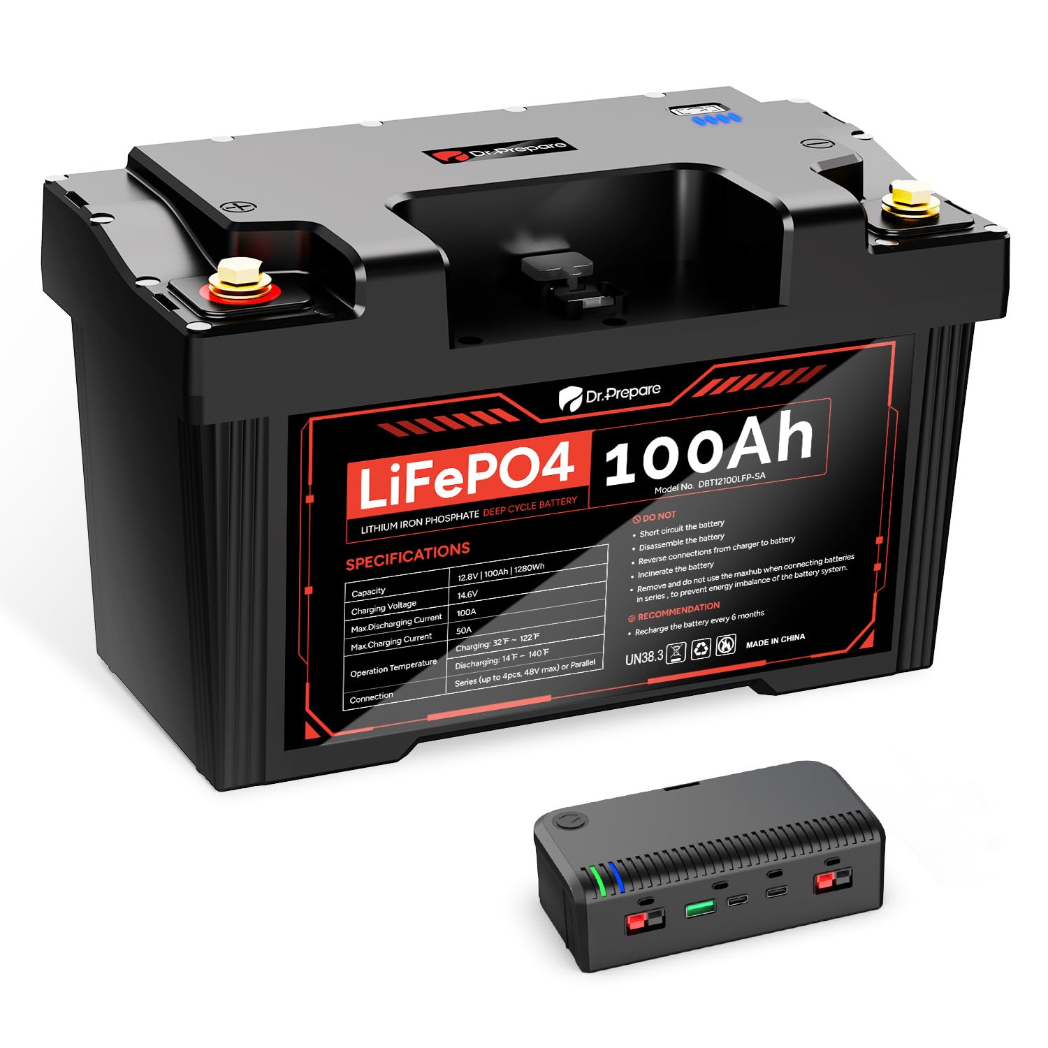 Snapklik.com : DR.PREPARE 12V 100Ah Lithium LiFePO4 Deep Cycle Battery