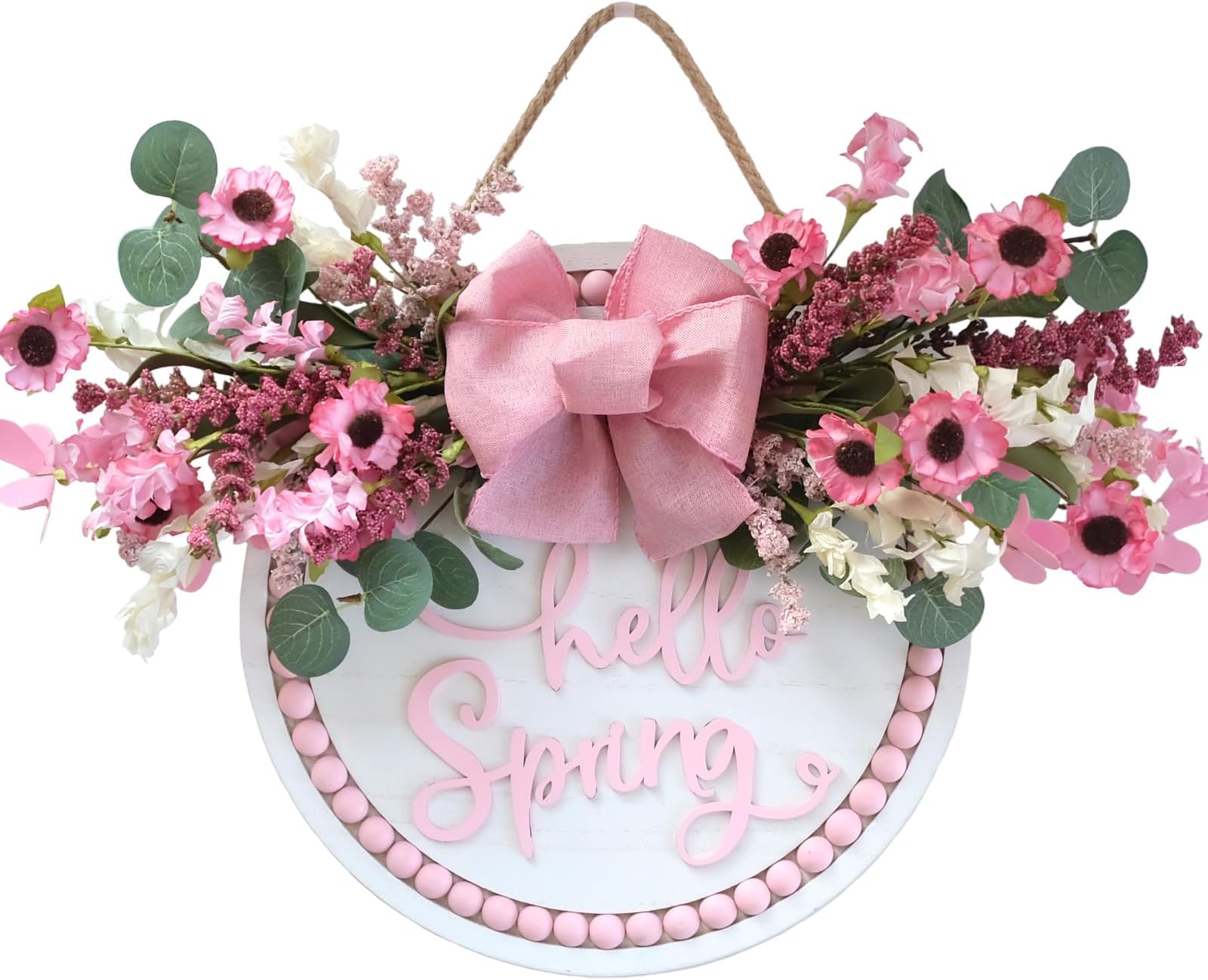 Amazon.com: Hello Spring Welcome Sign for Front Door 12'' Wood Wreath ...