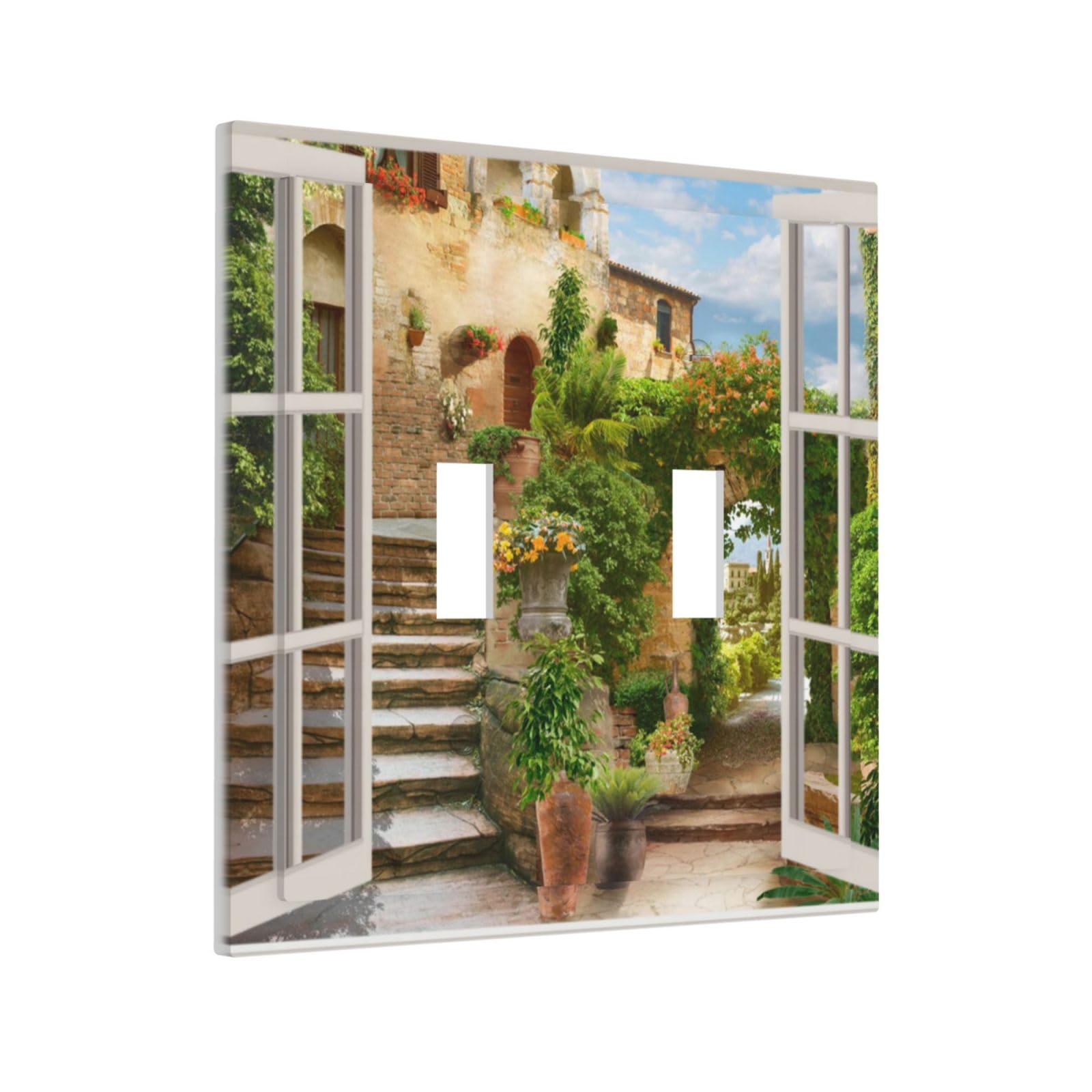 Mediterranean Greece Scene Flowers 2 Gang Light Switch Plate Decorative ...