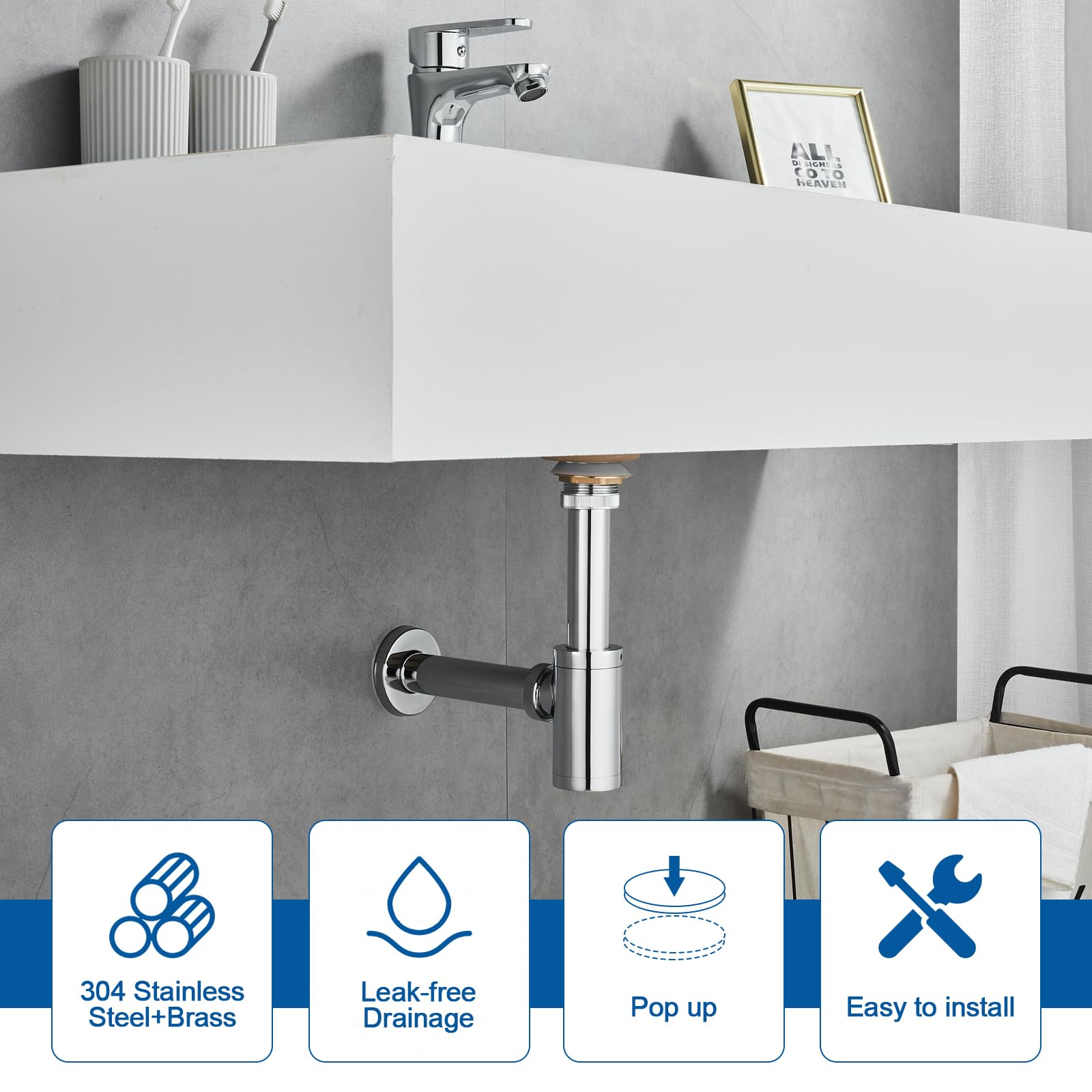 Snapklik.com : Bathroom Sink P-Trap Complete Set, Adjustable 1-1/4 ...