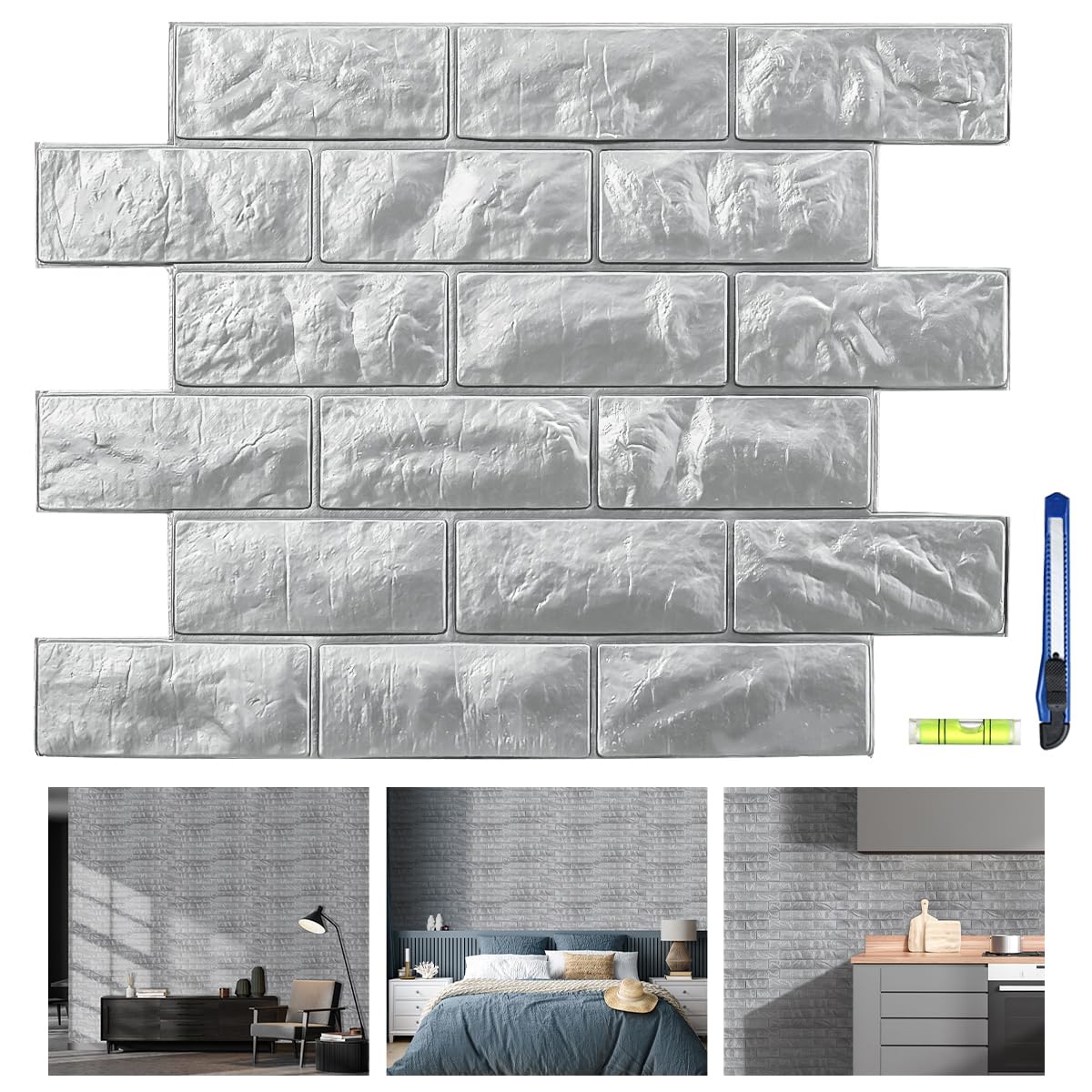 30 Pcs 3D Wall Panels, Grey Brick Printable 3D Wallpaper Stick and Peel ...