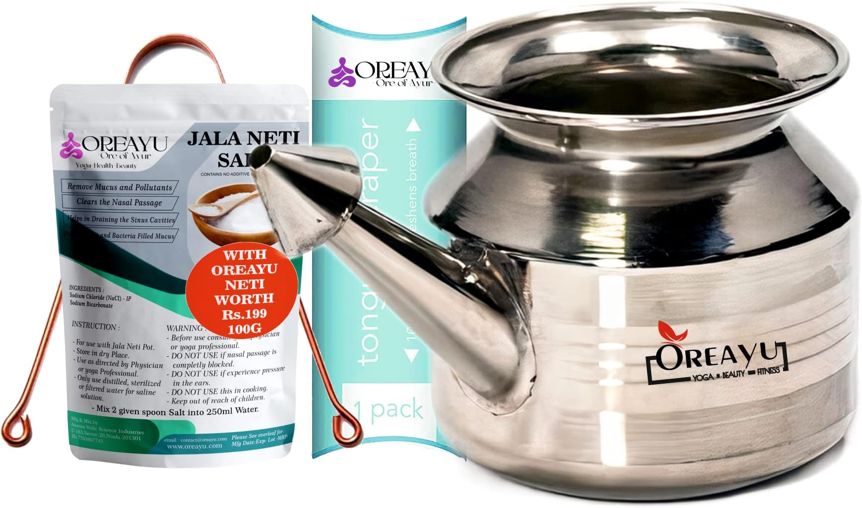 OREAYU ™ Copper Neti Yoga and Ayurveda Jala Neti Pot for Sinus, Nose ...