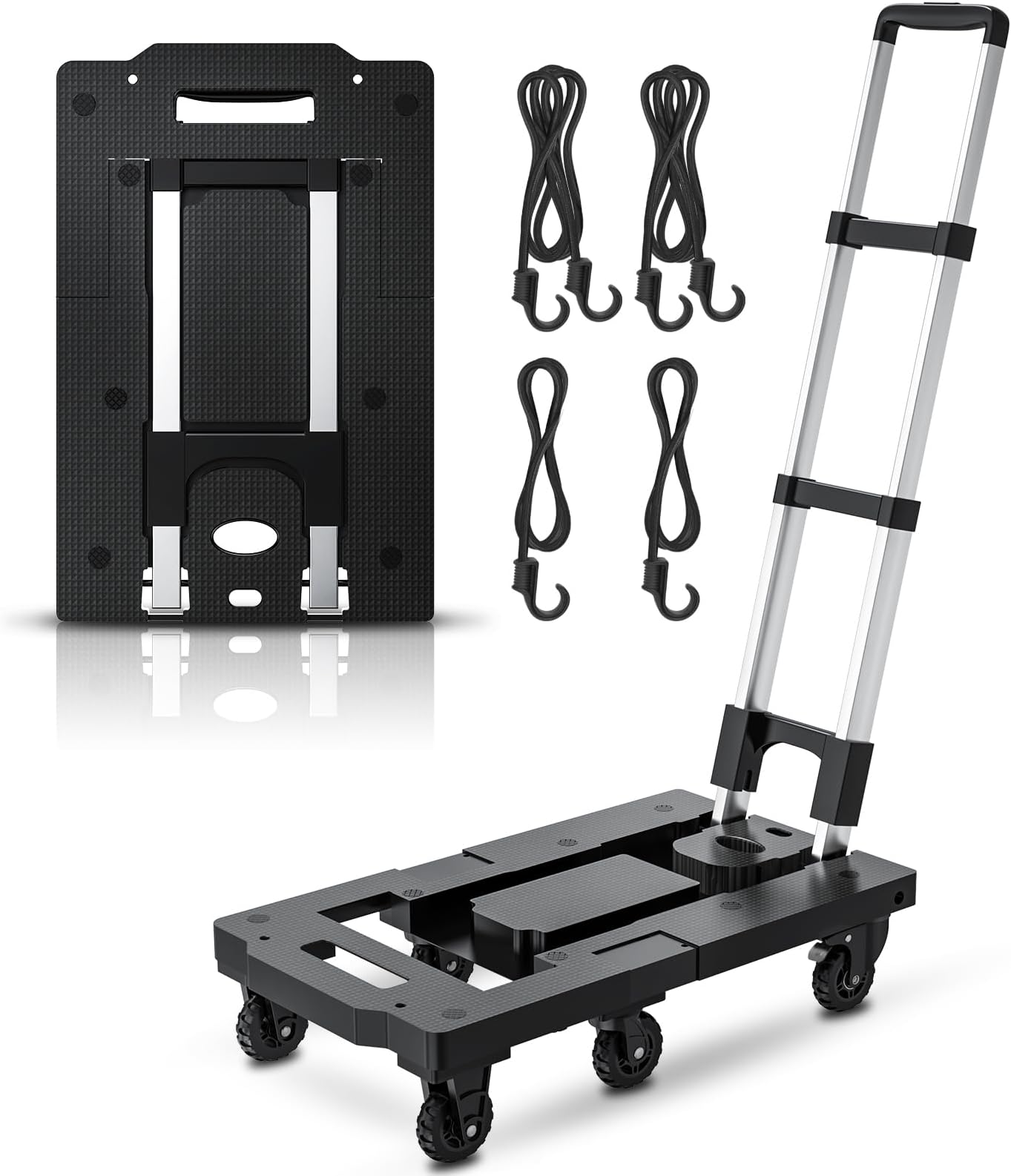 COOWOO Folding Hand Truck, Heavy Duty 600Lbs Luggage Cart, Light Weight ...
