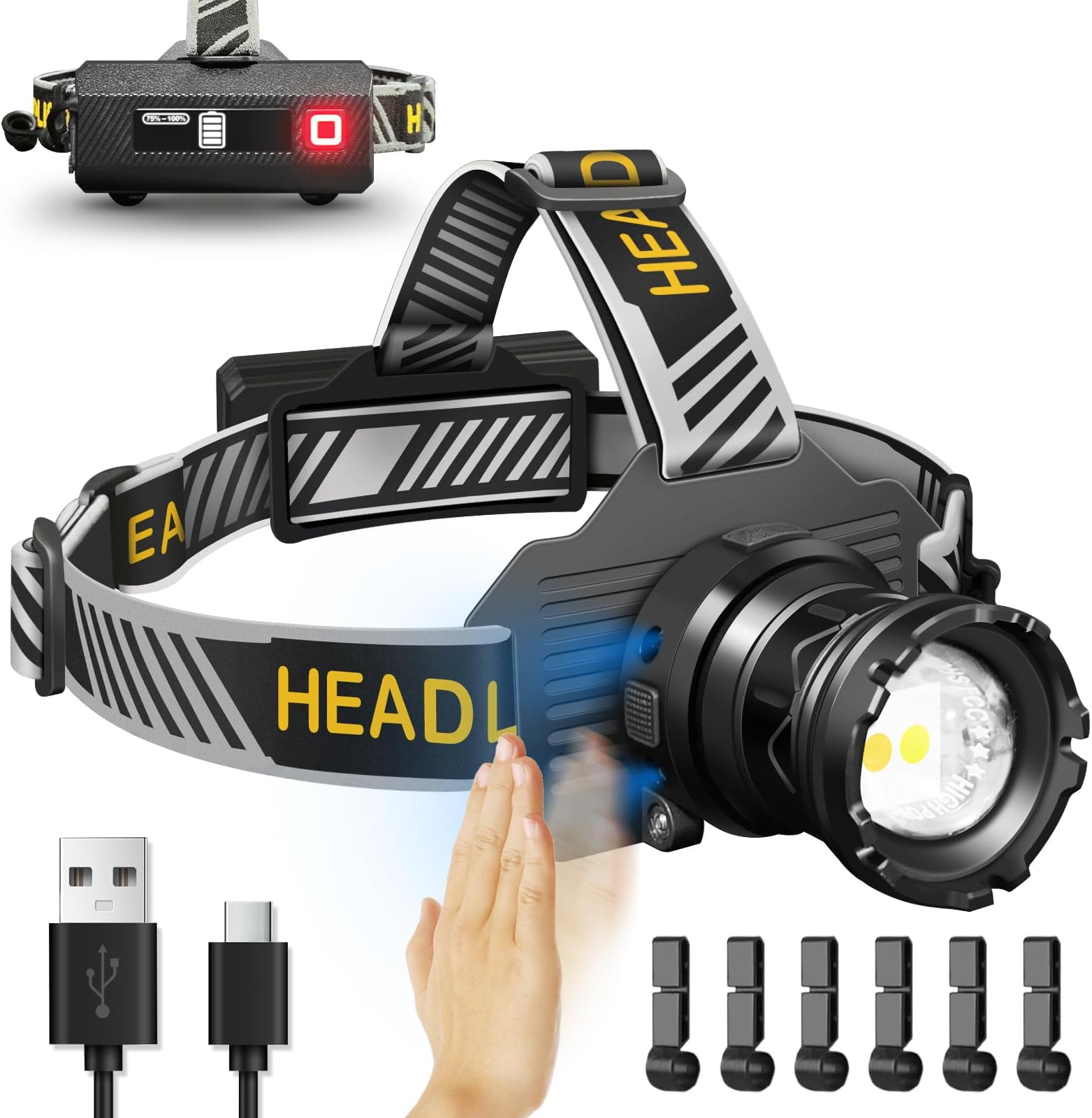 Amazon.com: Rechargeable LED Headlamp, Super Bright 150000LM Headlamp ...