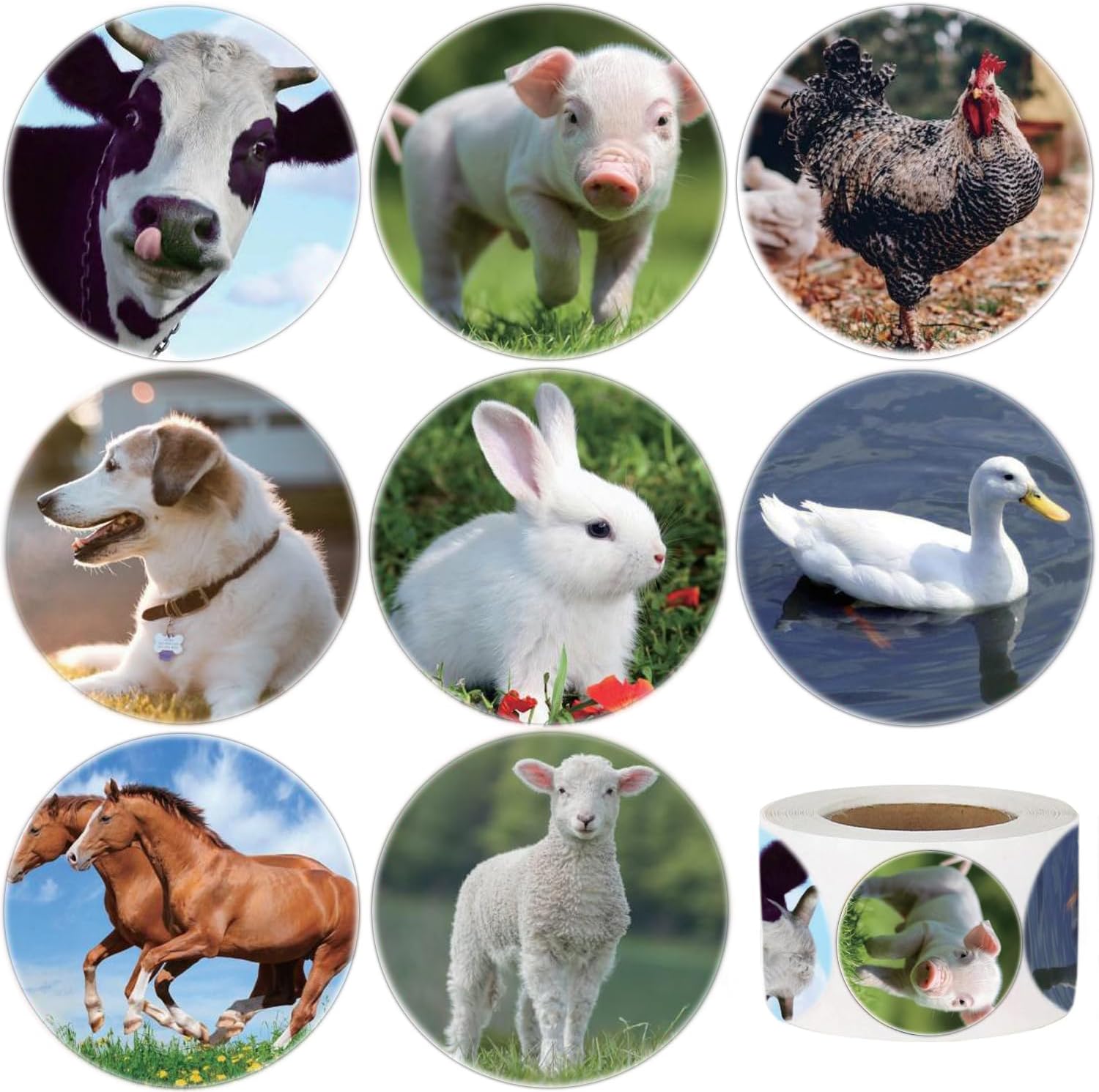 Amazon.com: Hohamn Farm Animal Stickers Roll for Kids 600Pcs Round Farm ...