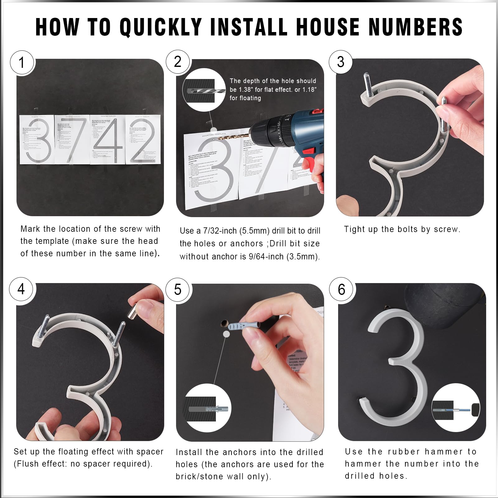 Snapklik.com : VONDERSO 5 Inch Floating House Numbers And Letters For ...