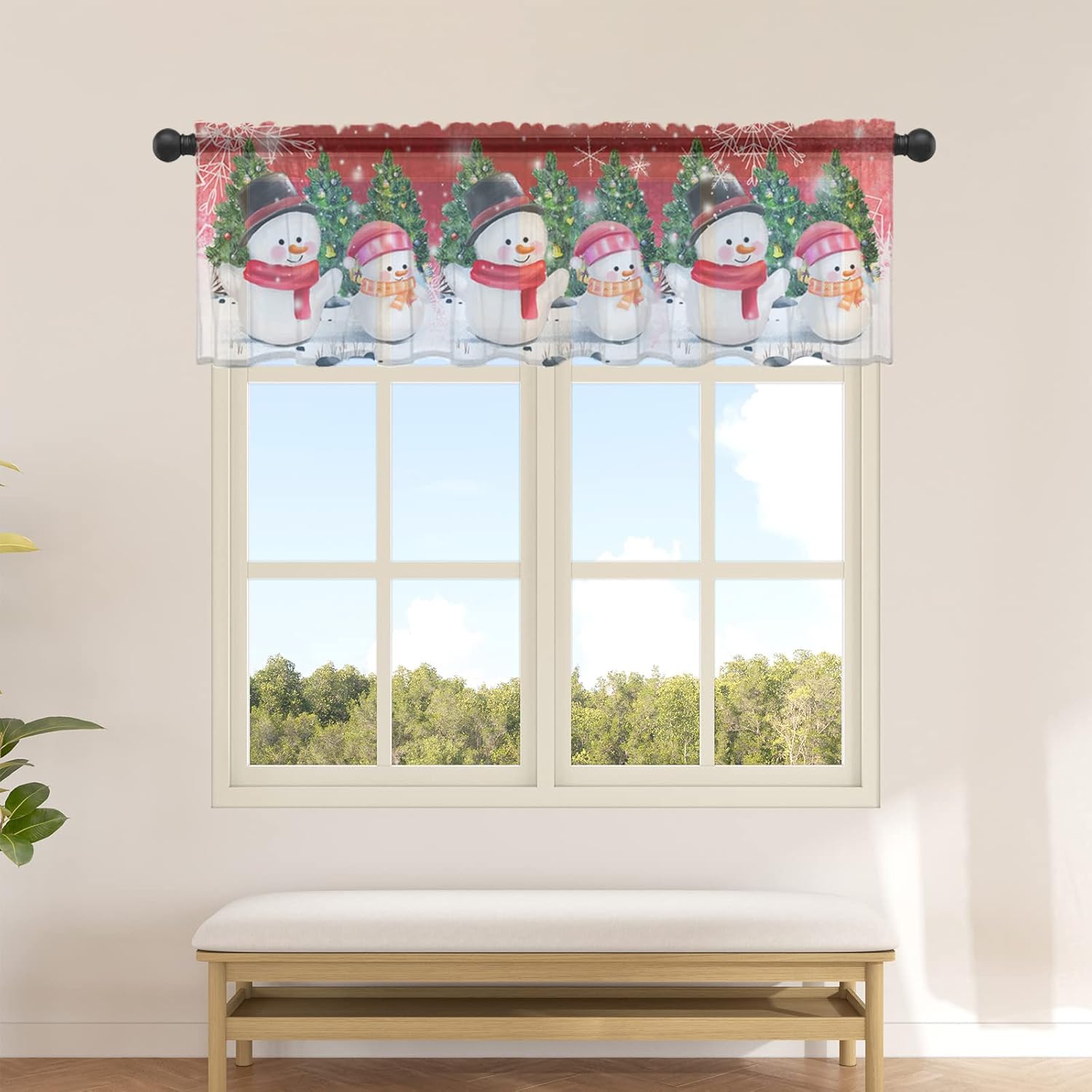 Amazon.com: Christmas Valance for Window, Xmas Snowman Tree Sheer ...